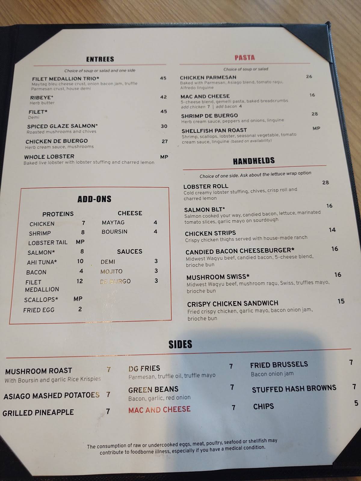 Carta del pub y bar Destination Grille, Grimes