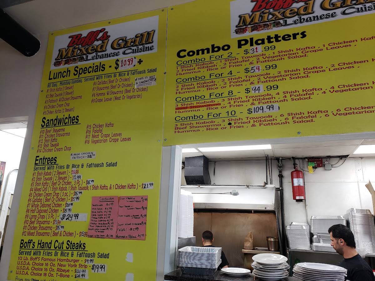 Menu at Boff's Middle Eastern Cuisine restaurant, Warren
