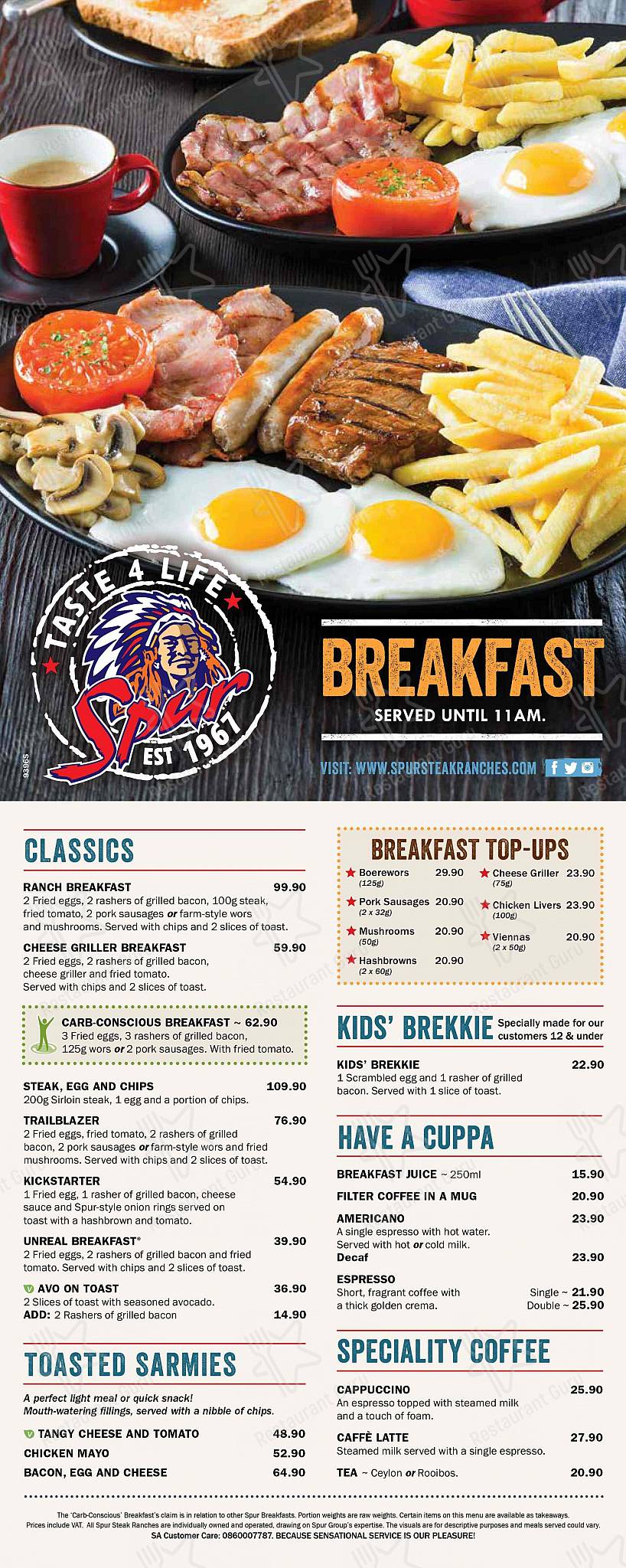 Menu at Detroit Spur Steak Ranch restaurant, Nelspruit
