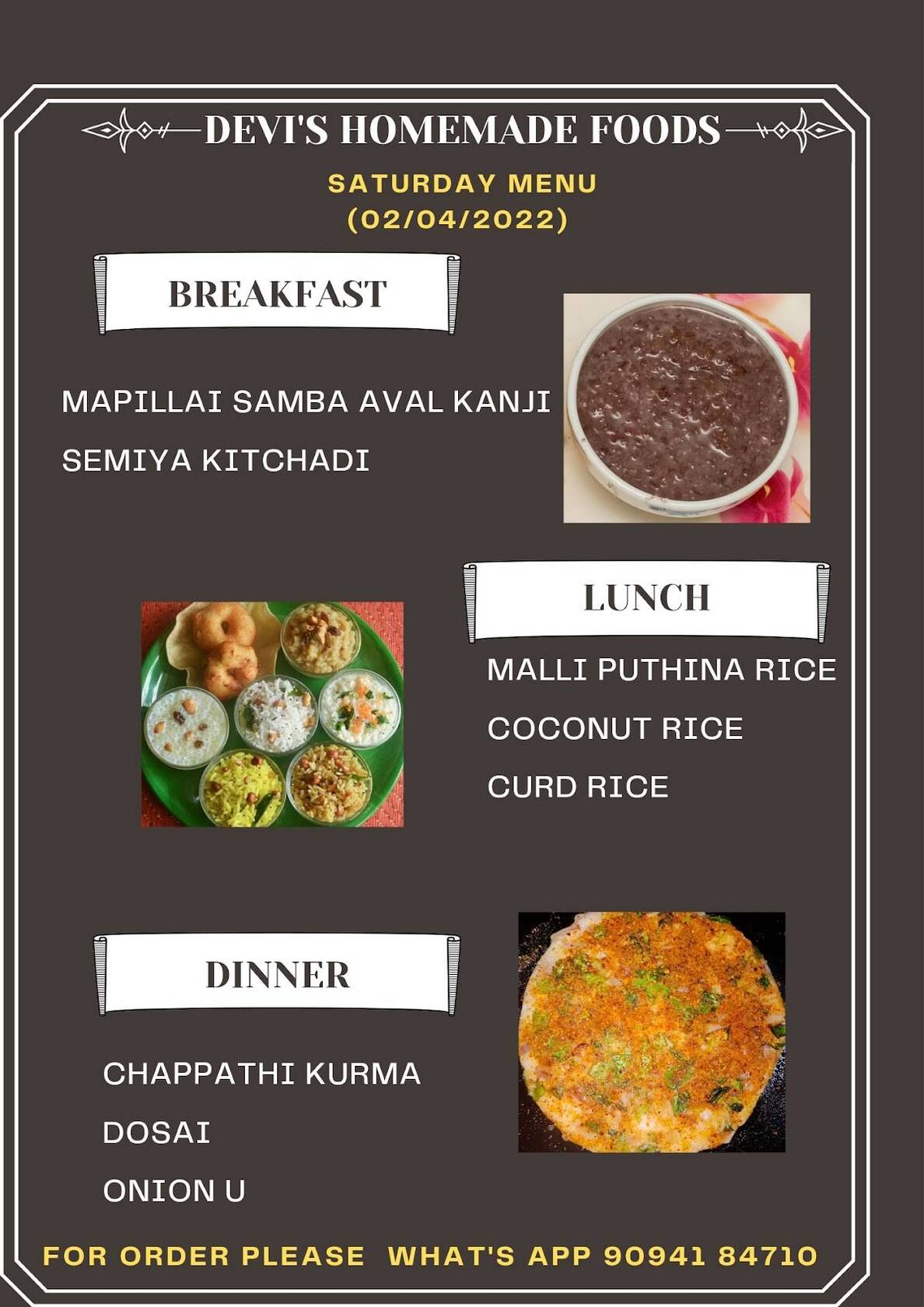 Menu at Devi's Home Made Food, Chennai
