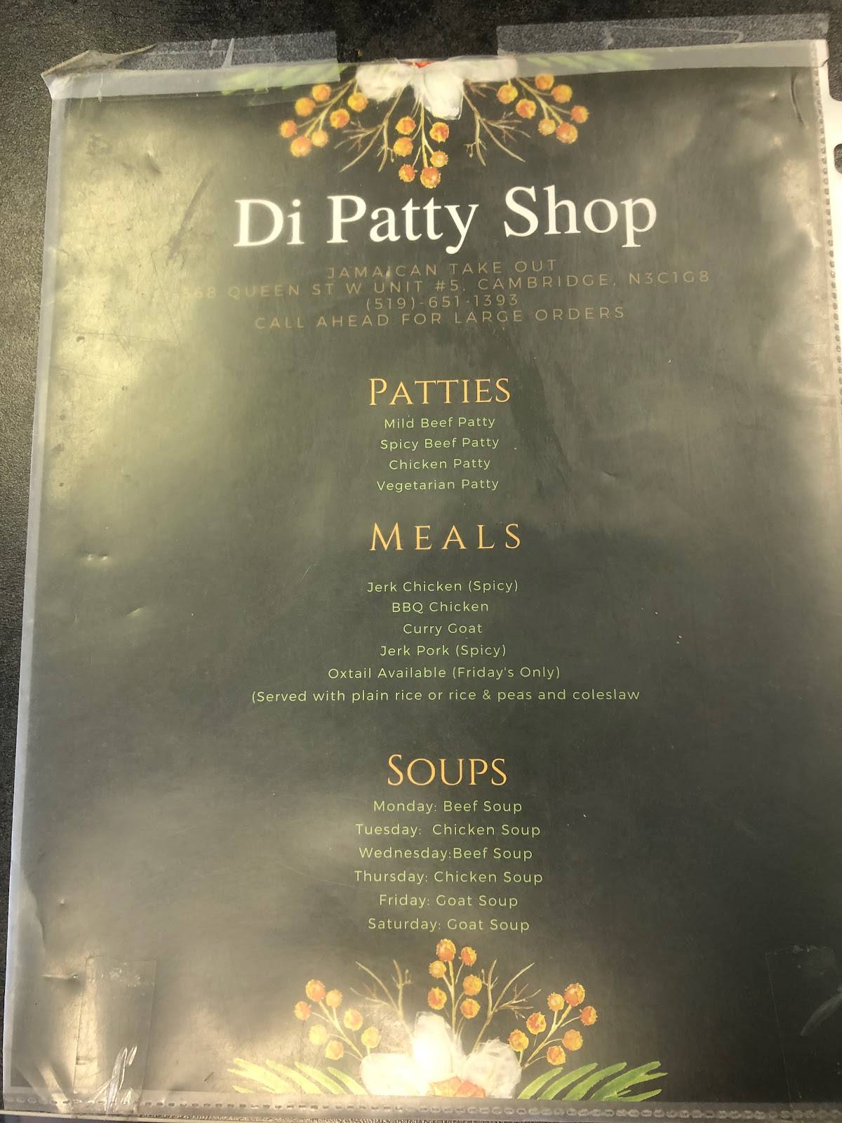Menu at Di Patty Shop restaurant, Cambridge