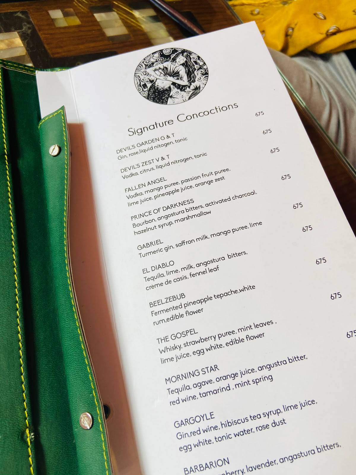 Menu at Diablo, New Delhi