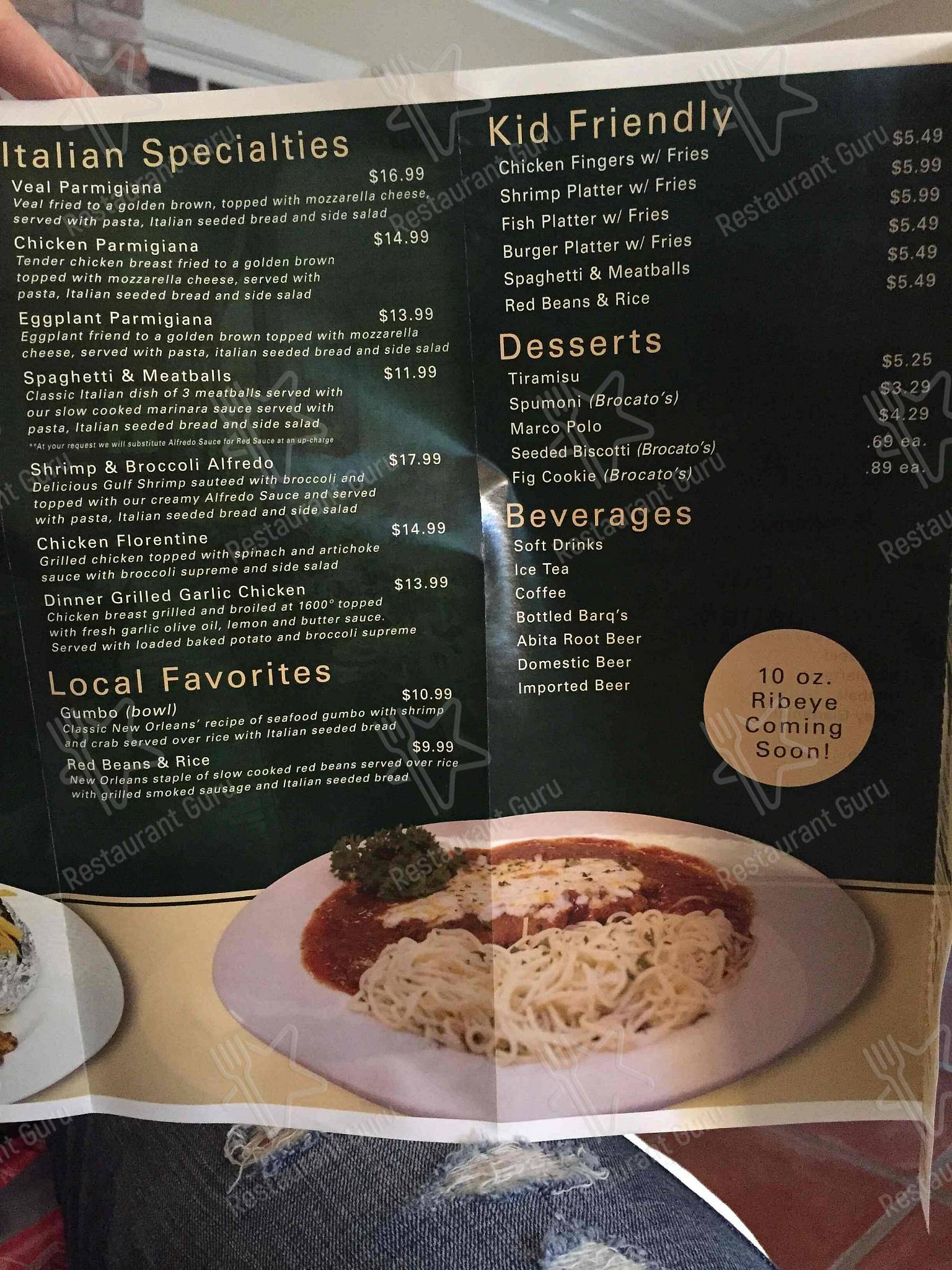 Menu at DiMartino's Muffulettas restaurant, Covington