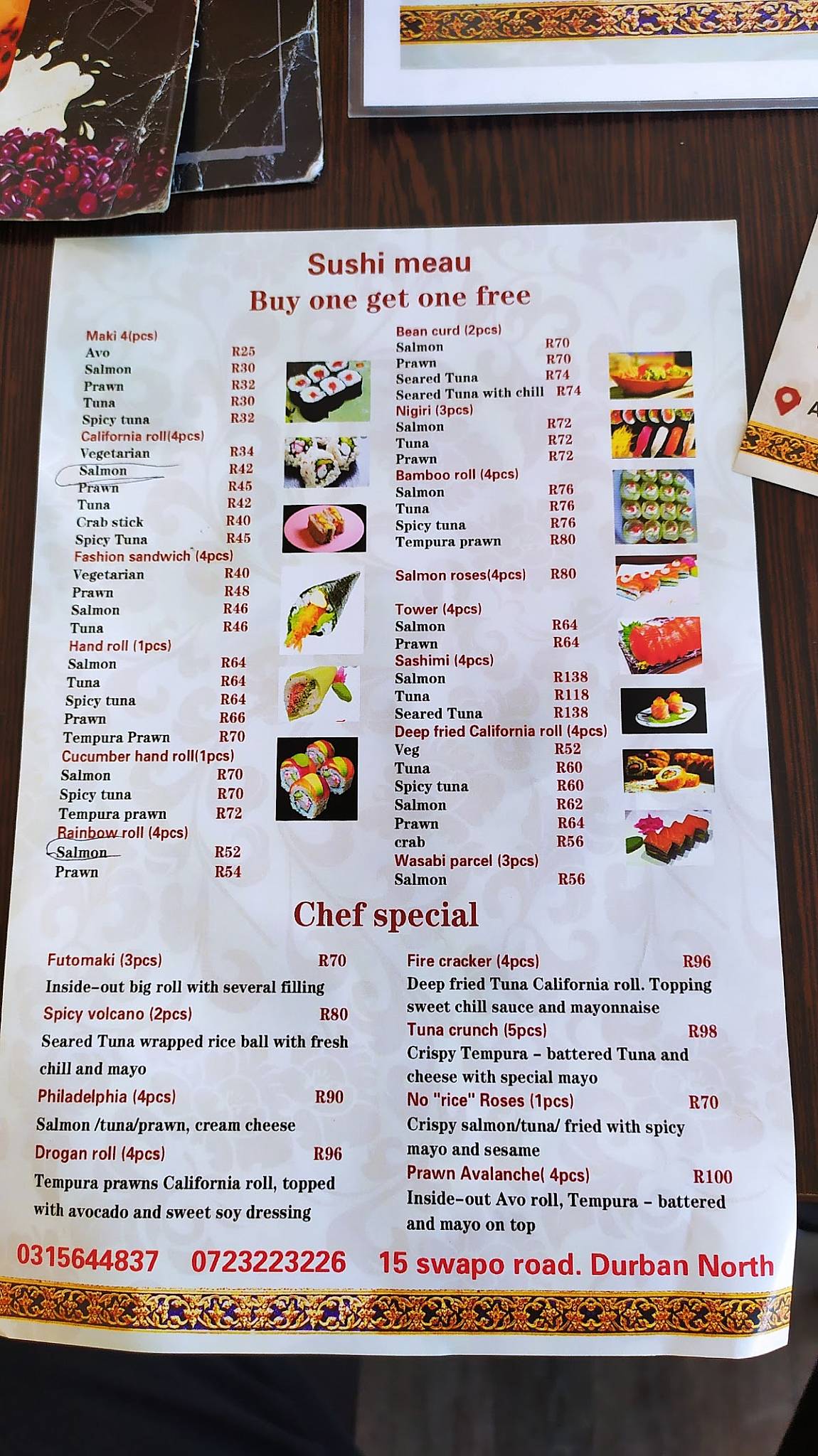 Menu at Din Fung restaurant, Durban North