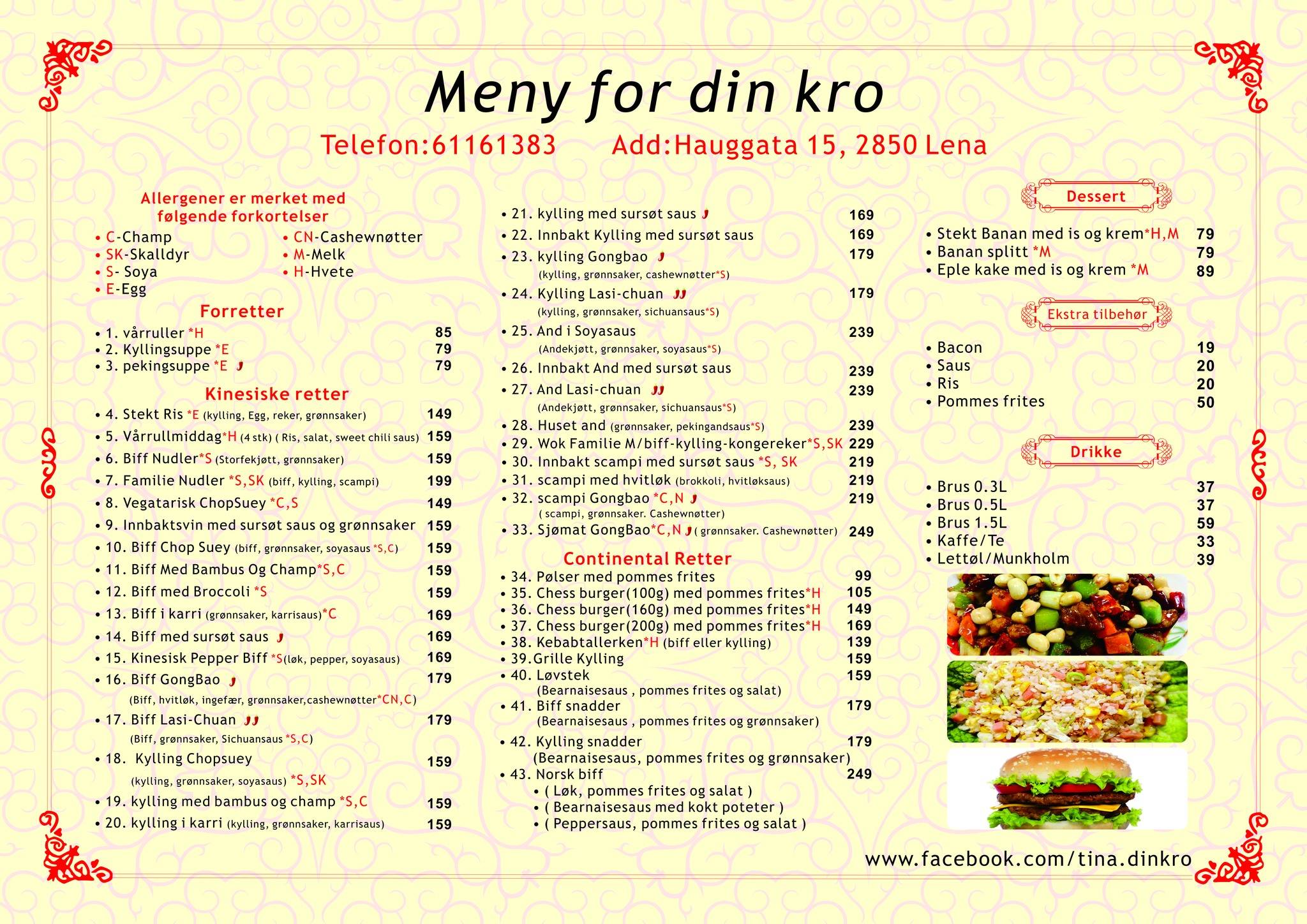 Menu at Din Kro restaurant, Norway
