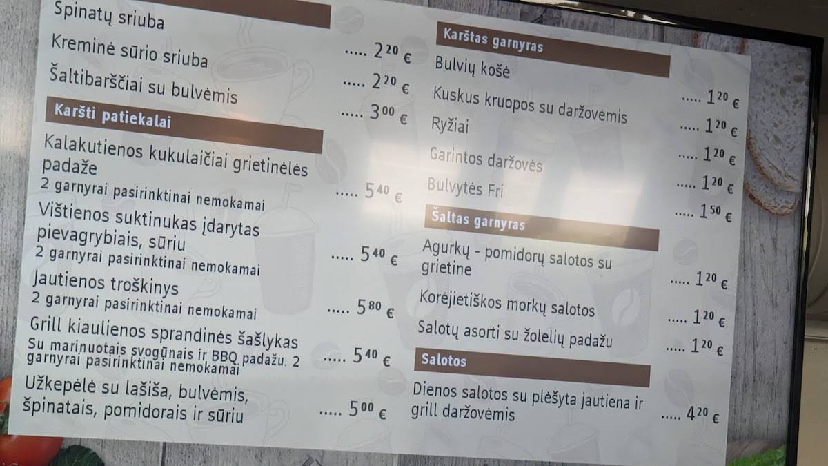 Menu at Dinner house restaurant, Vilnius