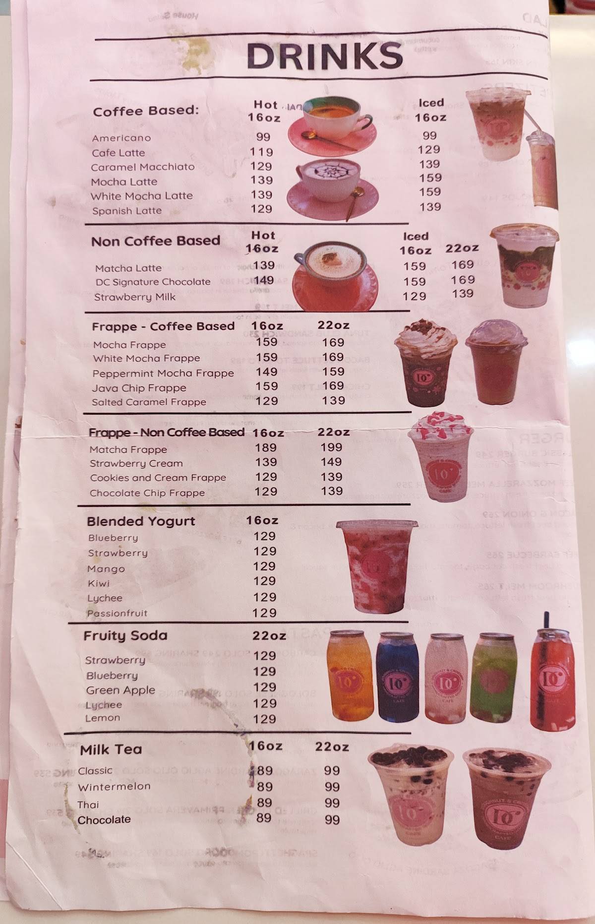 Menu at DC Artisan CAFE, Dipolog City