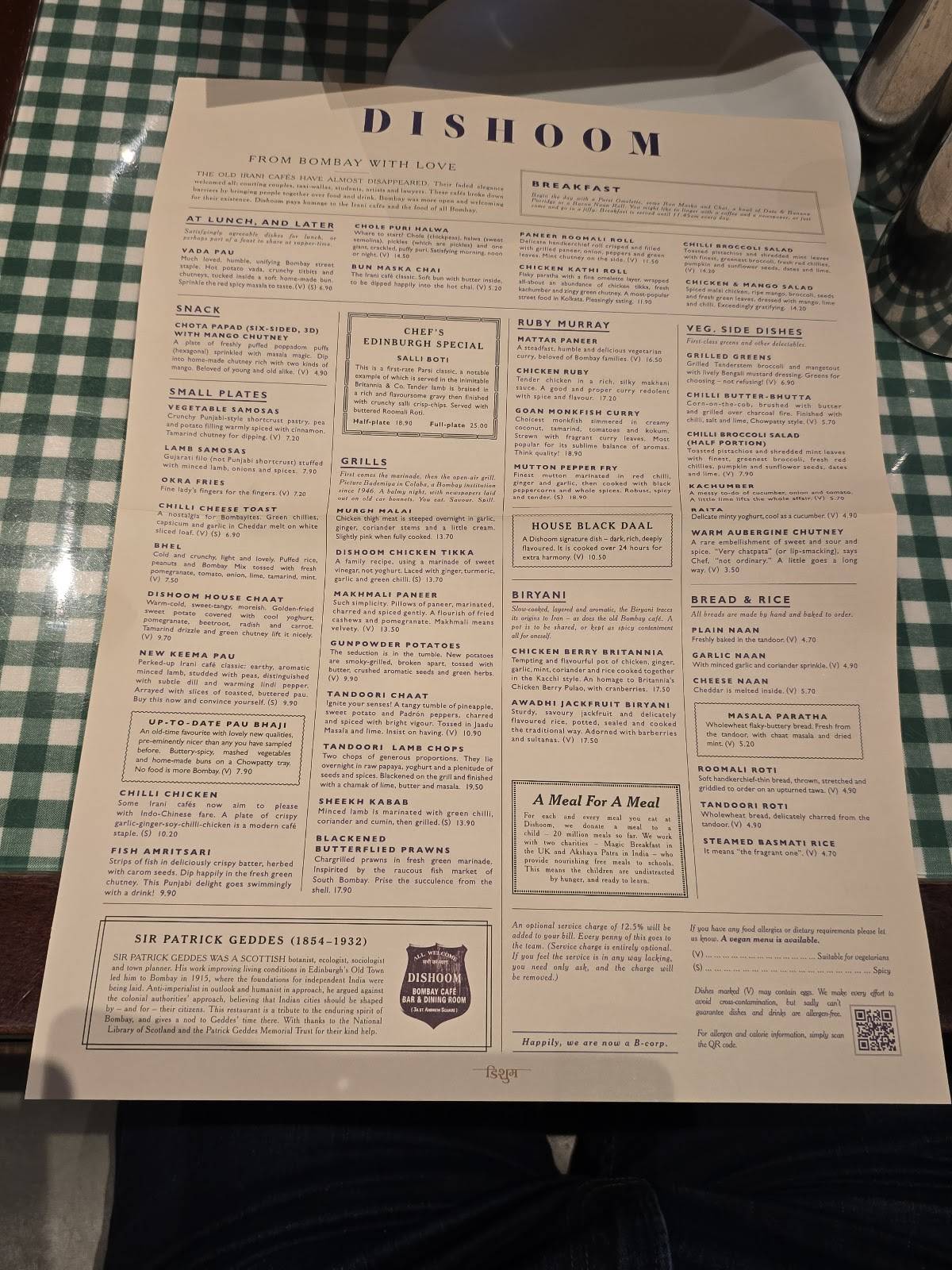 Menu at Dishoom Edinburgh restaurant, Edinburgh, 3a St Andrew Square