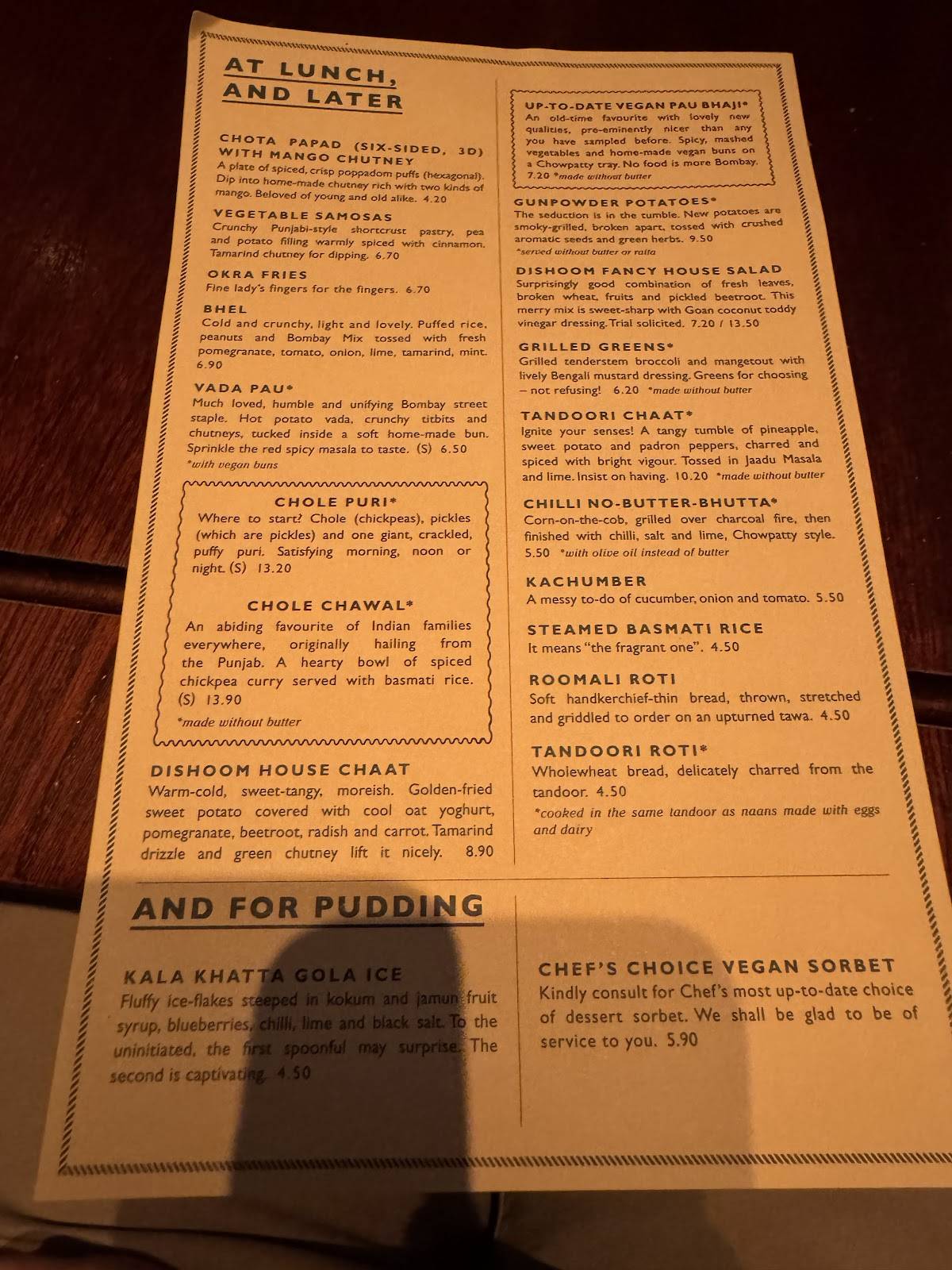 Menu at Dishoom Manchester restaurant, Manchester