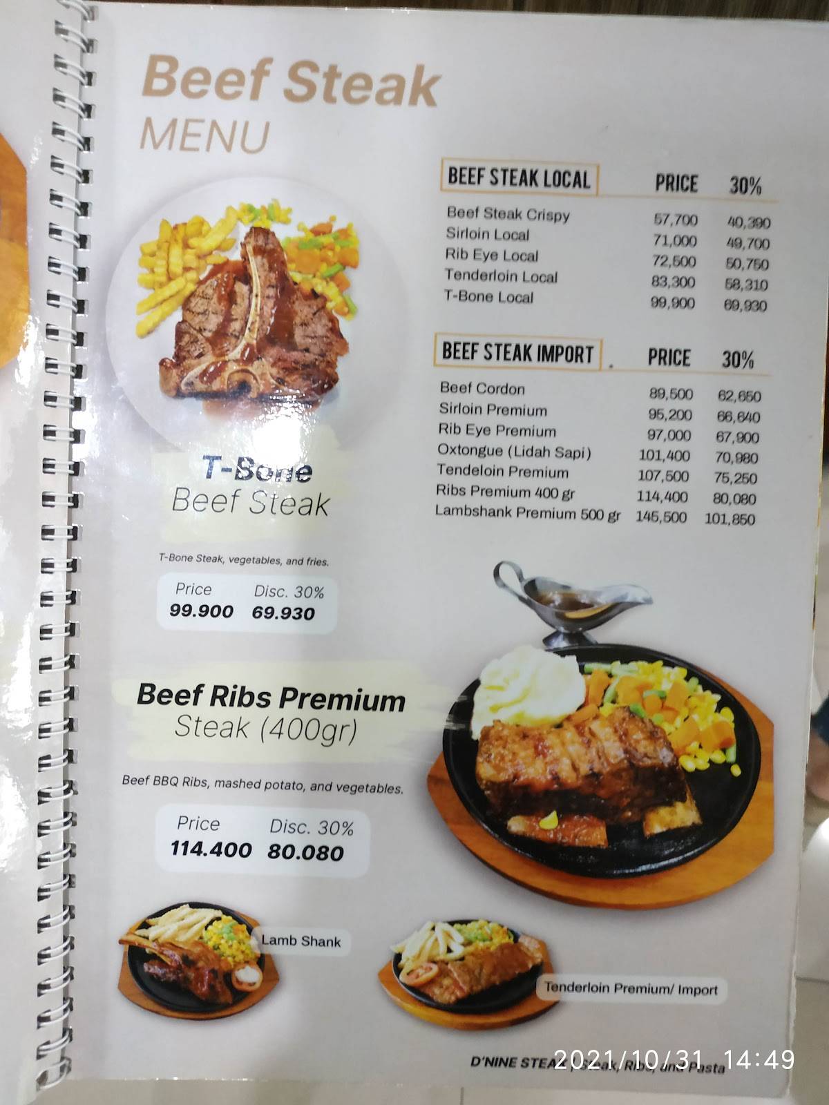 Menu at D'nine Steak cafe, Surabaya
