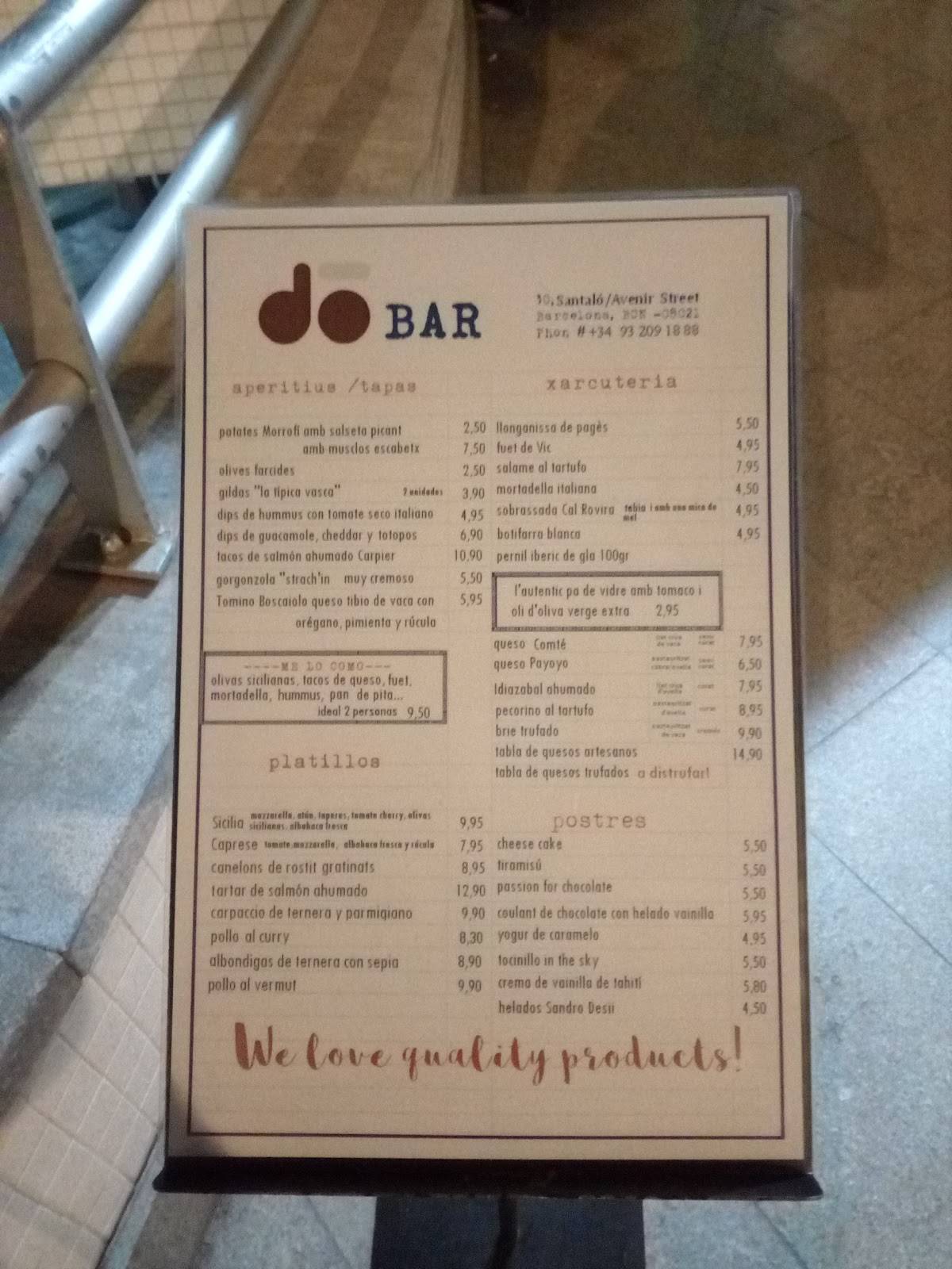Menu at Do Bar, Barcelona, Carrer de Santaló