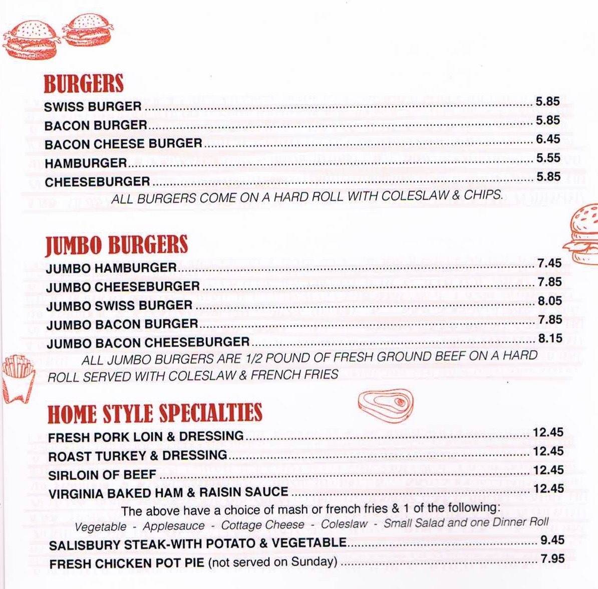 Menu at Dobb's Country Kitchen restaurant, Hallstead