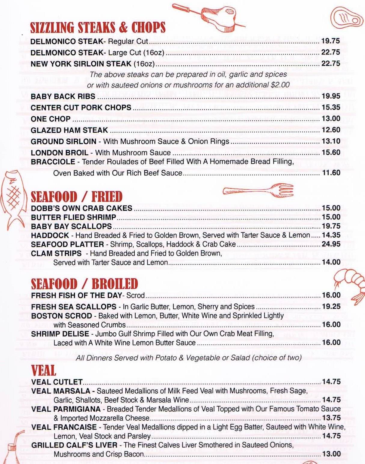 Menu at Dobb's Country Kitchen restaurant, Hallstead