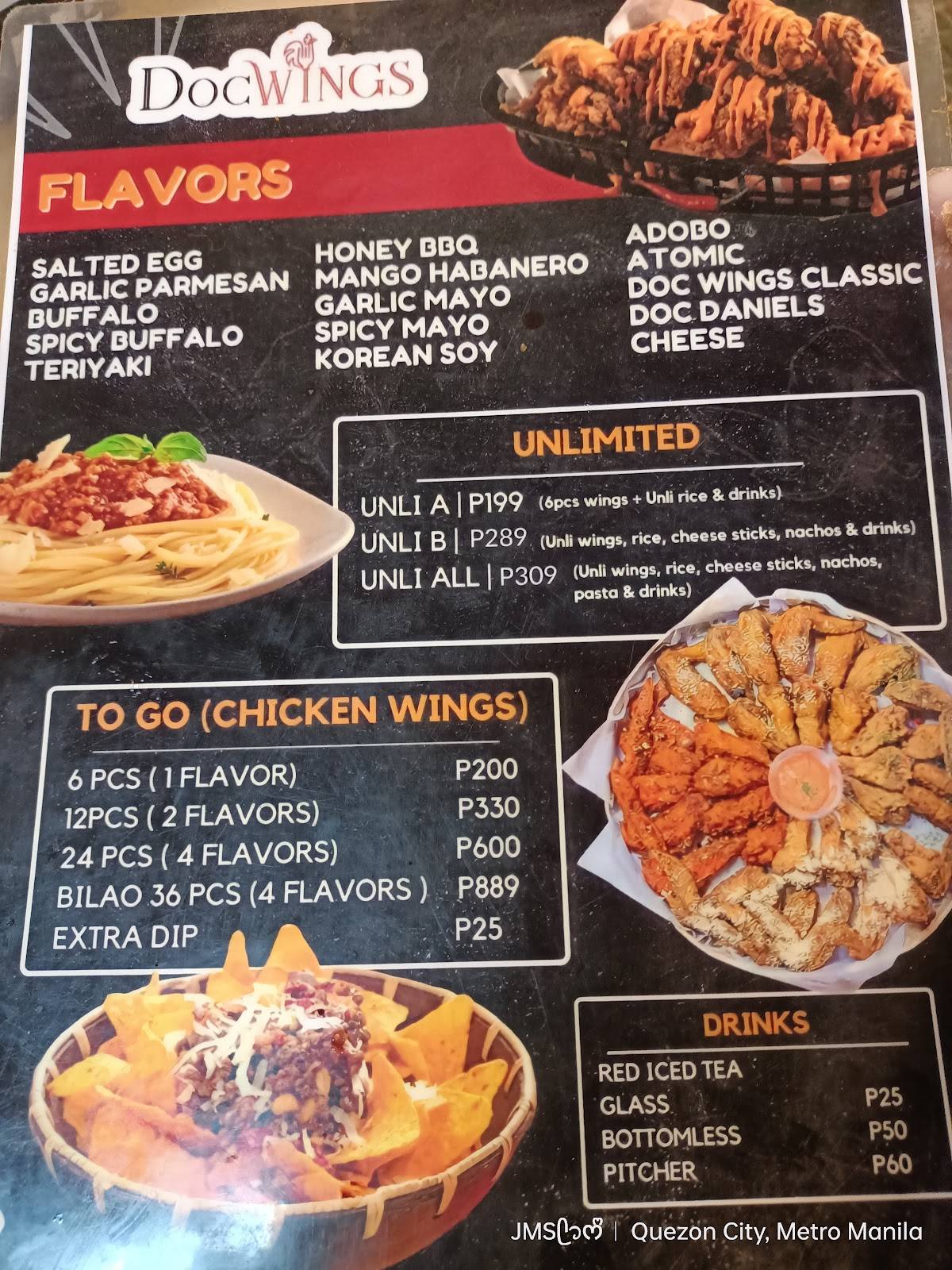 Menu at Doc Wings Del Monte restaurant, Quezon City