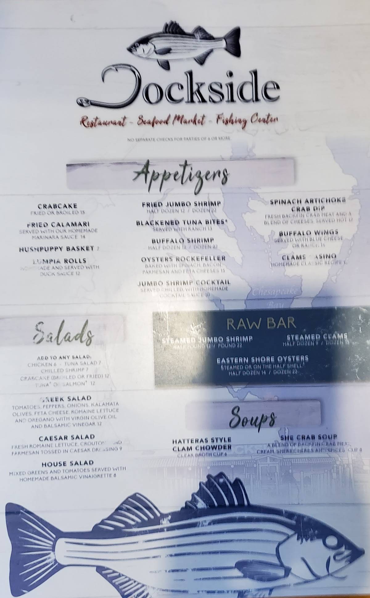 Menu at Dockside Seafood & Fishing Center restaurant, Virginia Beach
