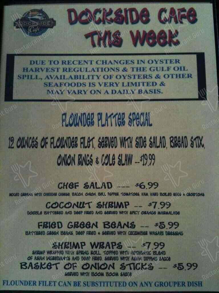 Menu at Dockside Seafood & Raw Bar, Port Saint Joe