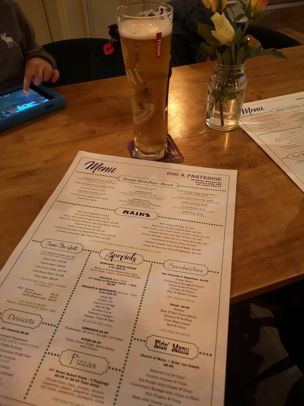Menu at Dog & Partridge Inn pub & bar, Whitehaven, Sanwith