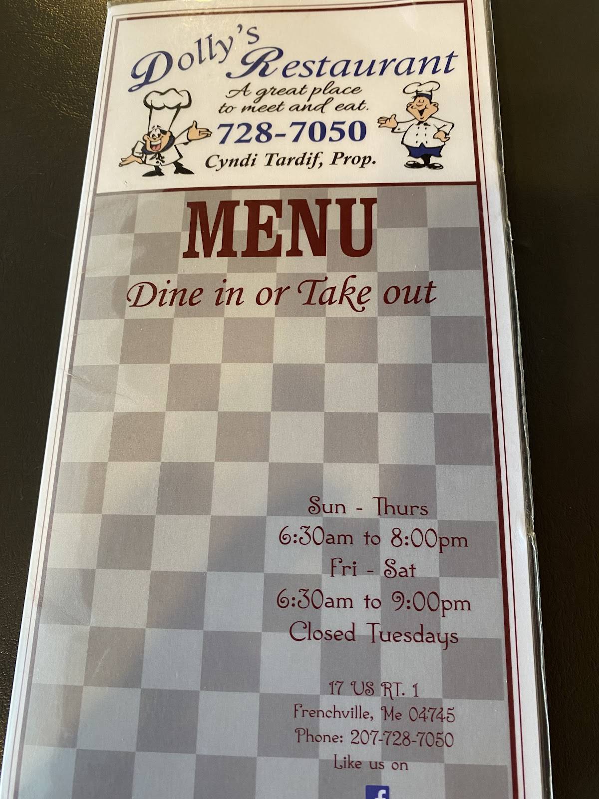 Menu at Dolly's Restaurant, Frenchville, 17 US-1