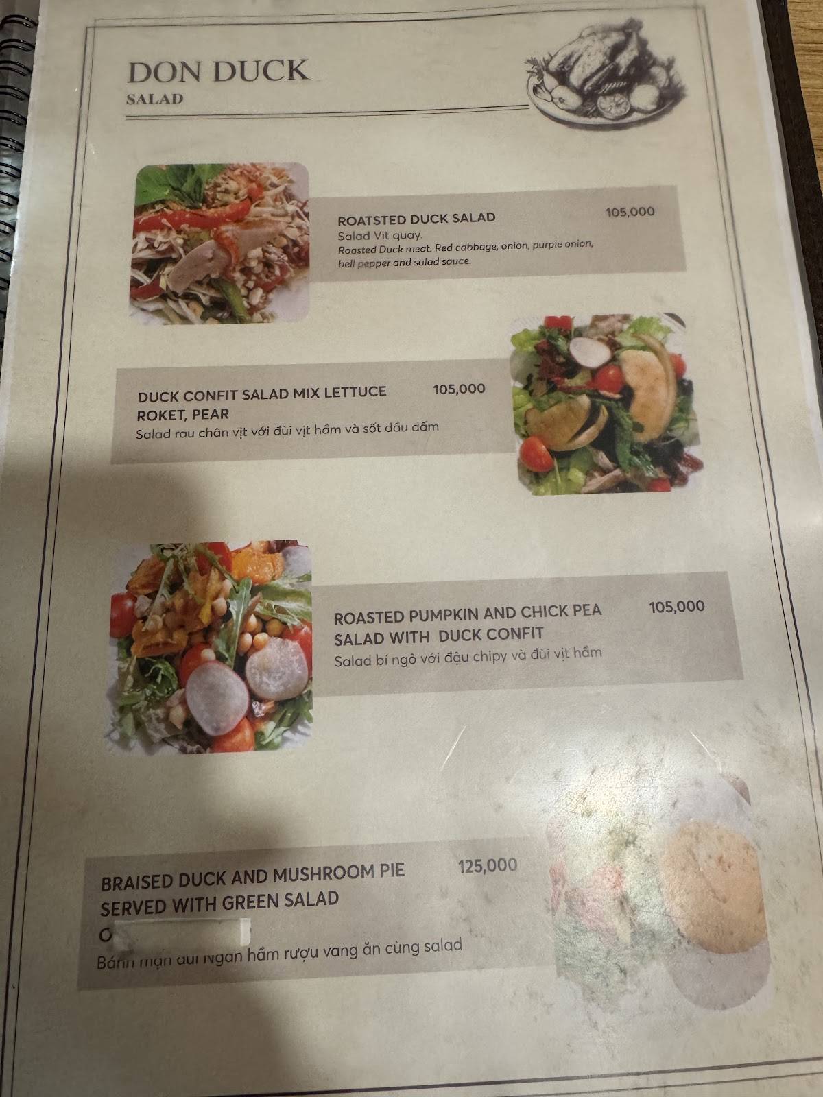 Menu at Don Duck Old Quarter Restaurant, Hanoi, 29 P. Bát Đàn