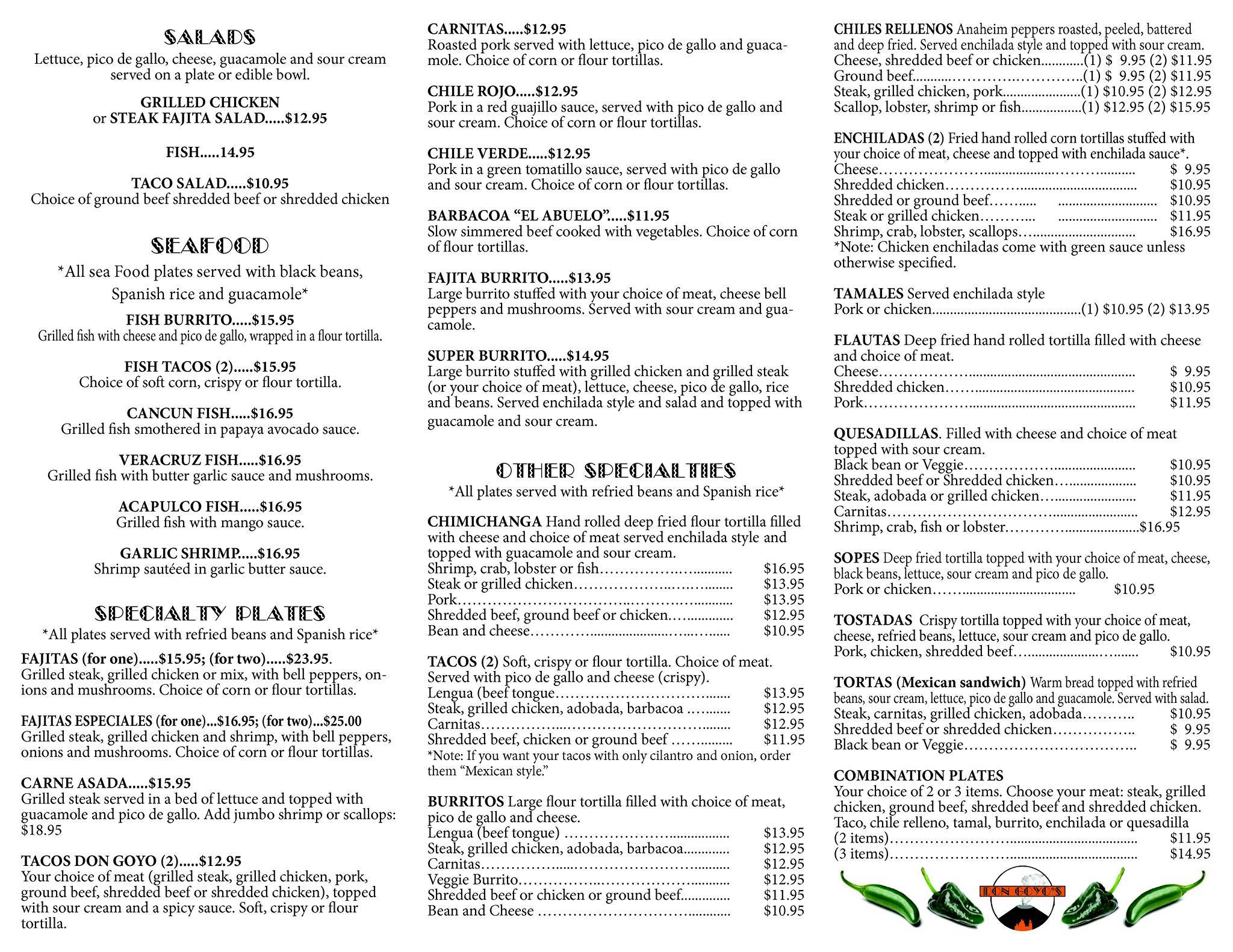 Menu at Don Goyo's restaurant, Kaneohe, 45-480 Kaneohe Bay Drive D-03