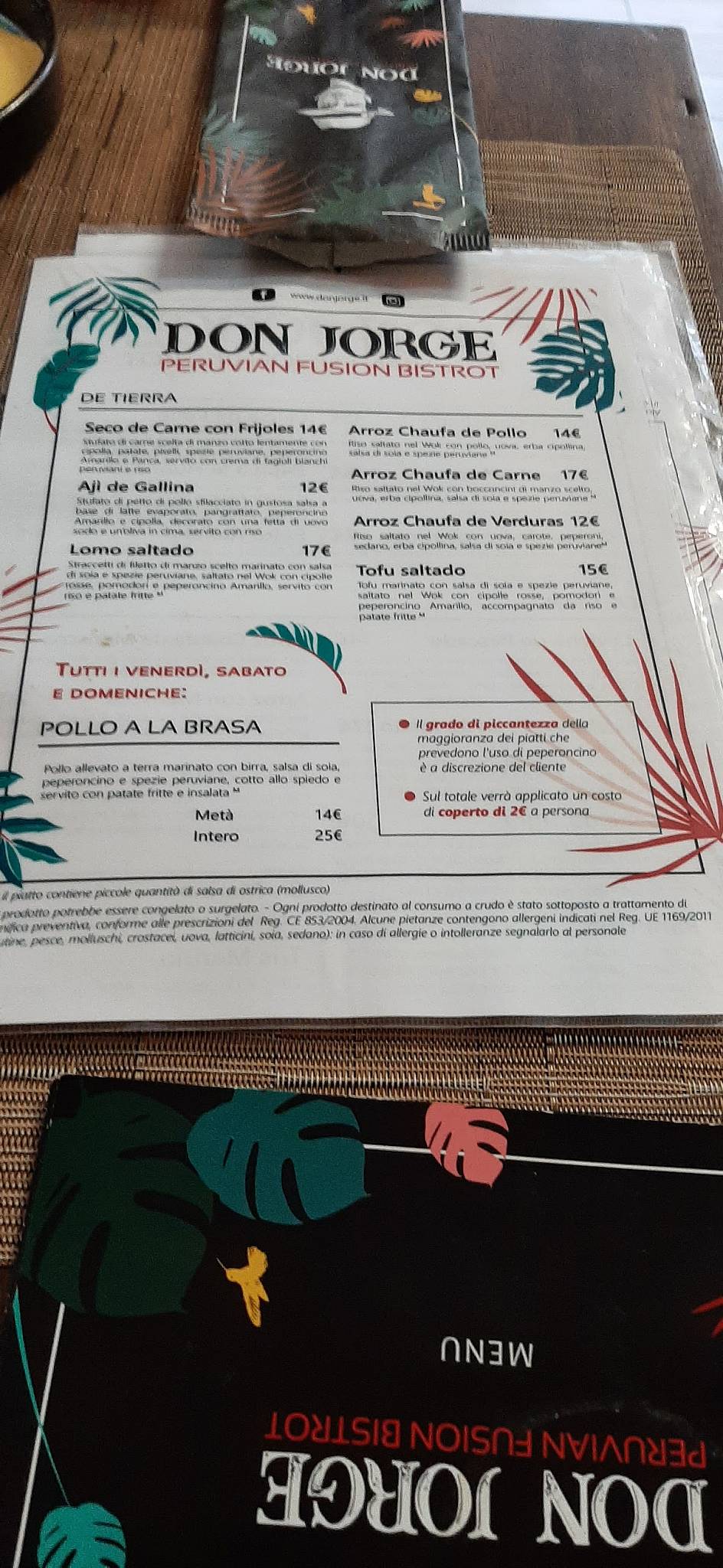 Menu da Don Jorge Bistrot ristorante, Rimini