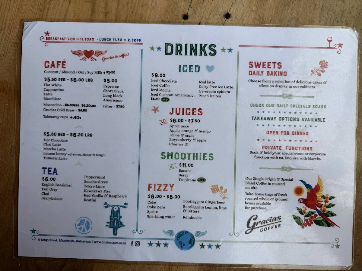 Menu at Don Luciano Café Masterton & Gracias Coffee Roastery Nz cafe ...
