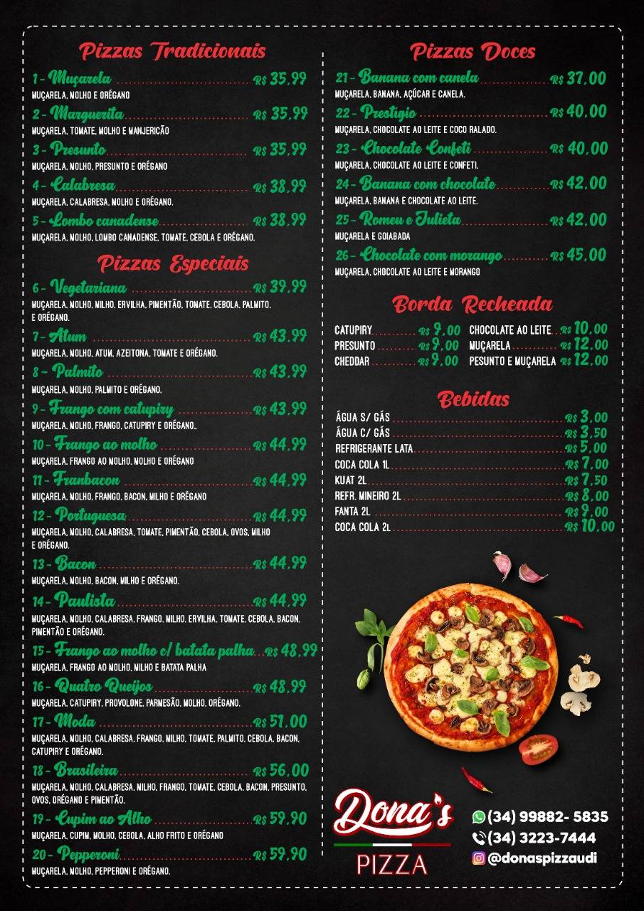 Menu em Dona's Pizza restaurante, Uberlândia