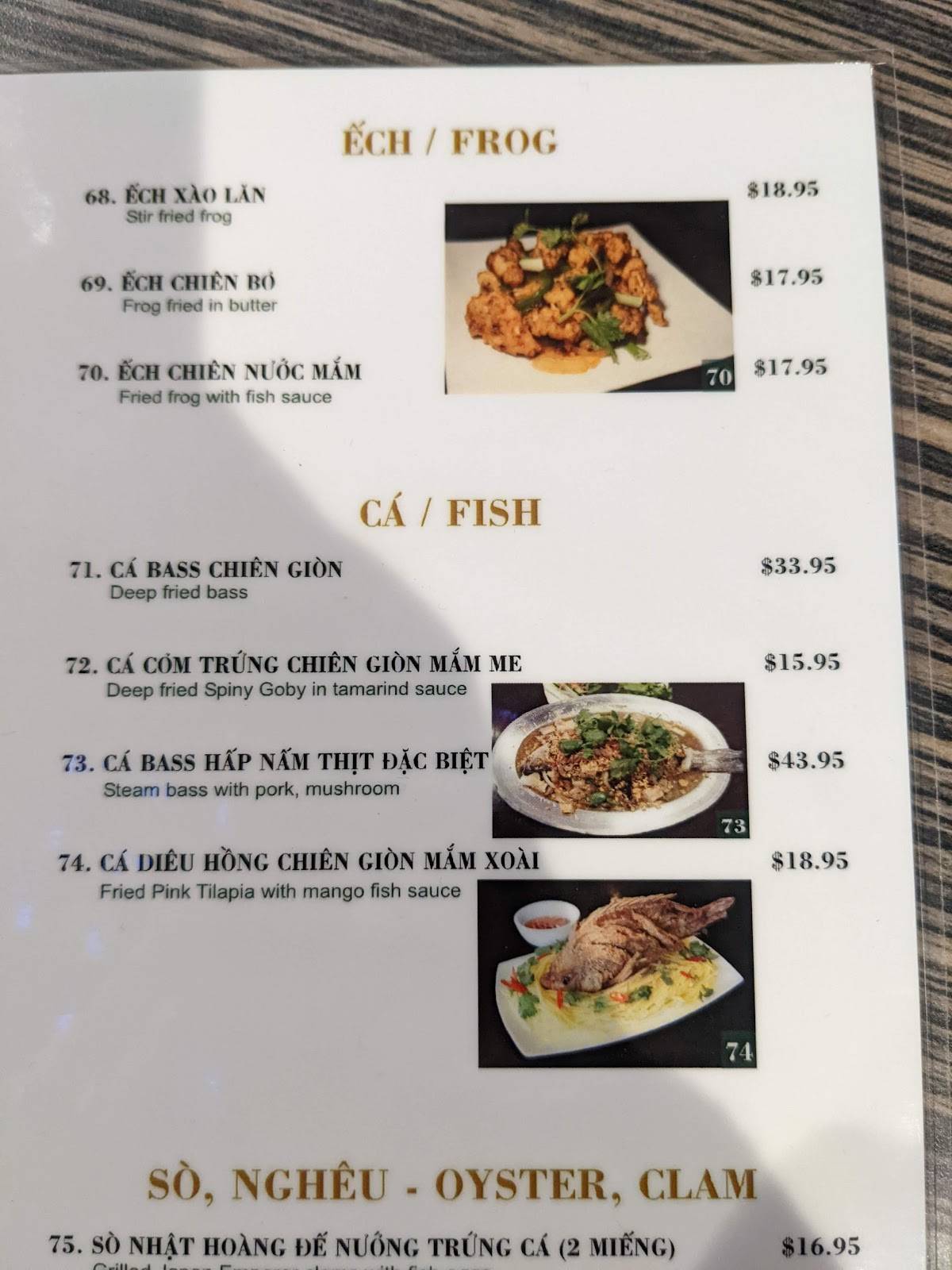 Menu at Dong Que Restaurant, San Jose, 2852 Alum Rock Ave