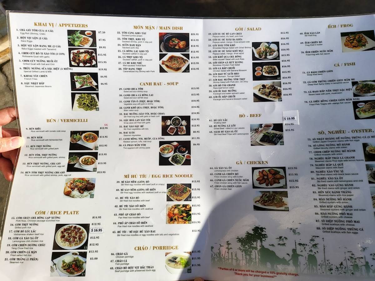Menu at Dong Que Restaurant, San Jose, 2852 Alum Rock Ave