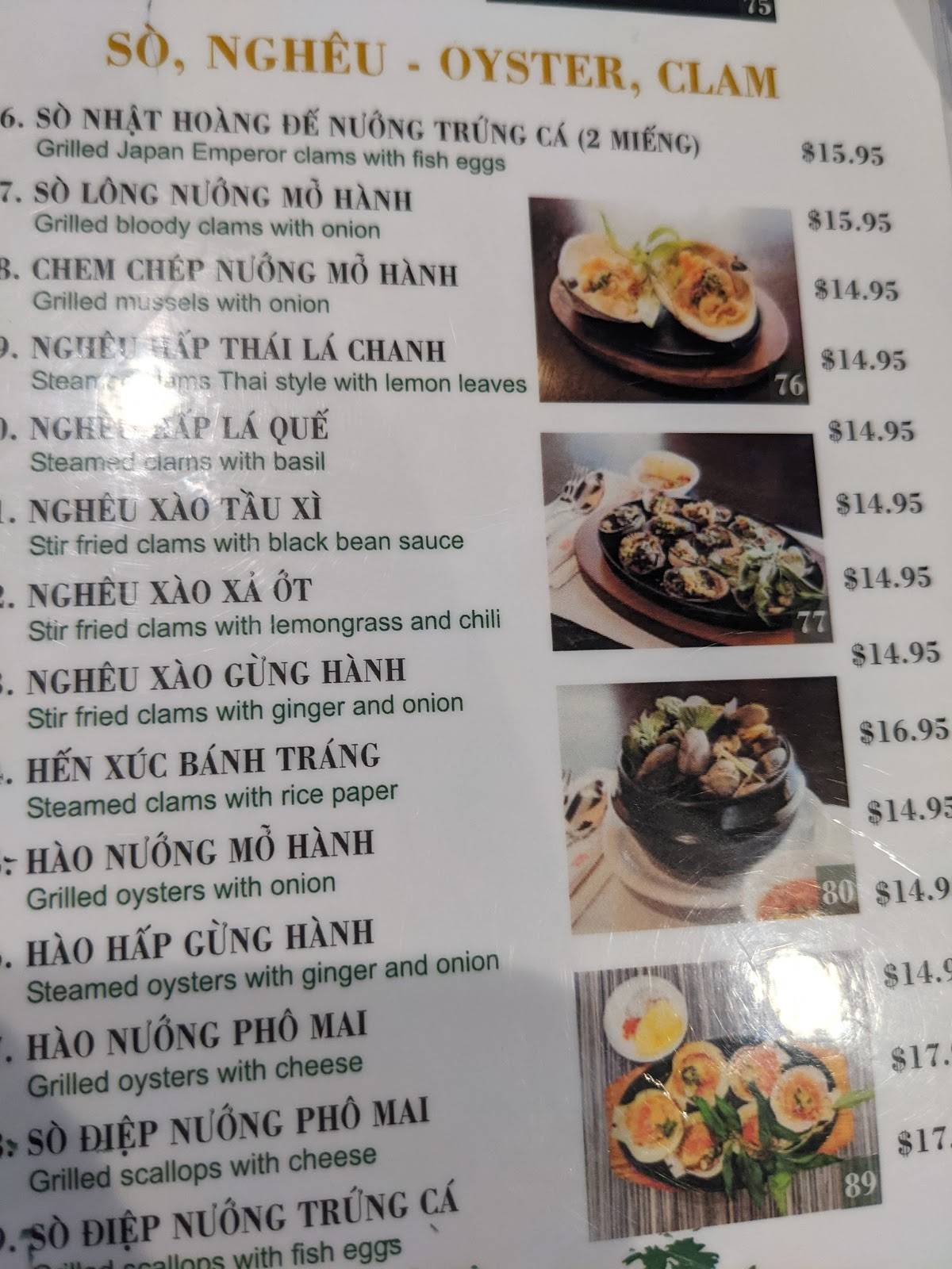 Menu at Dong Que Restaurant, San Jose, 2852 Alum Rock Ave