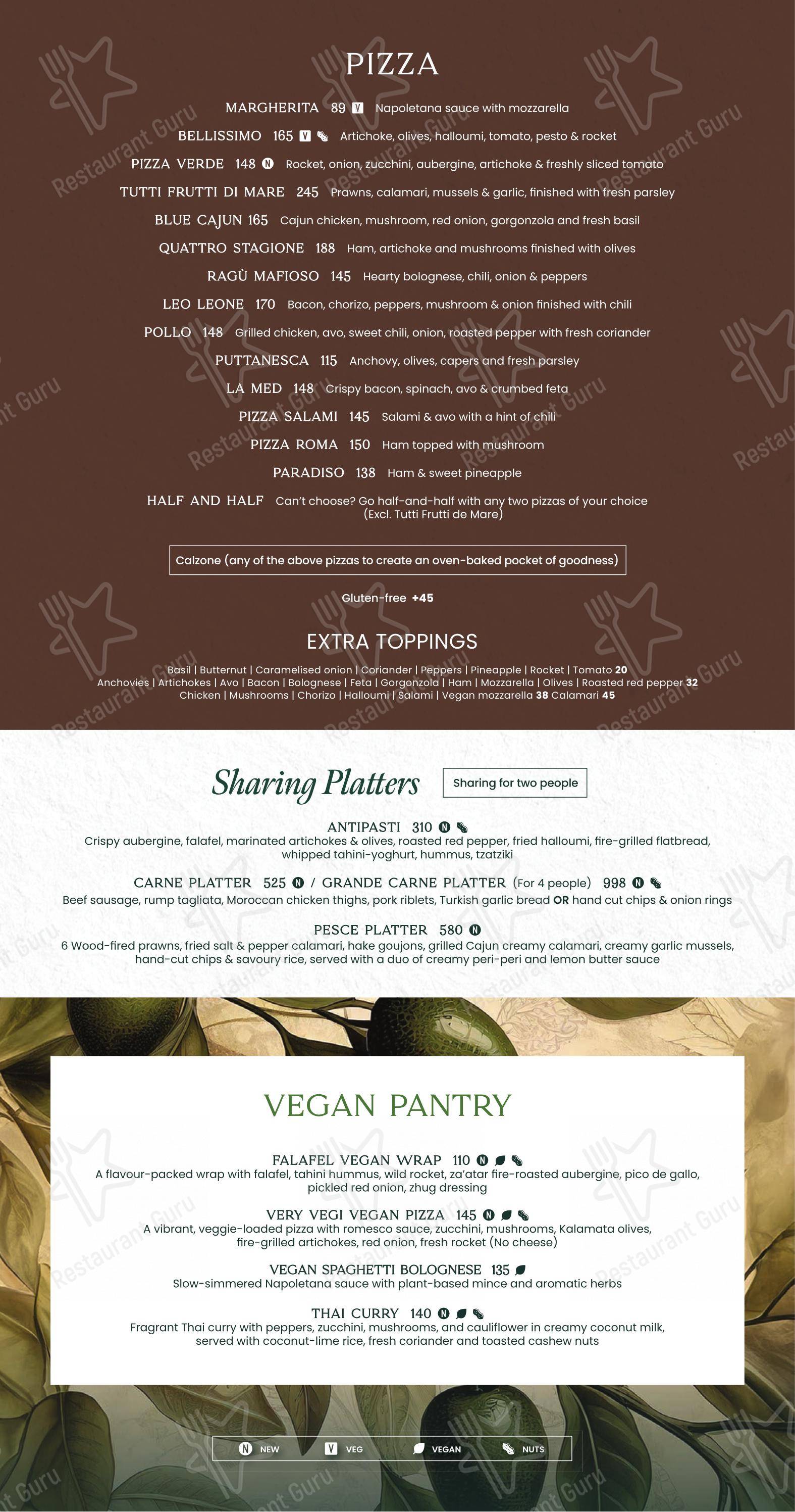 Menu bij Doppio Zero Rosebank restaurant, Johannesburg