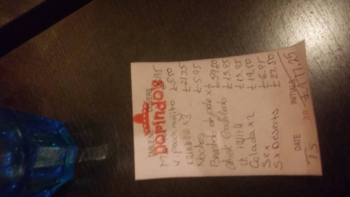 Menu at Dorindo's restaurant, Abingdon