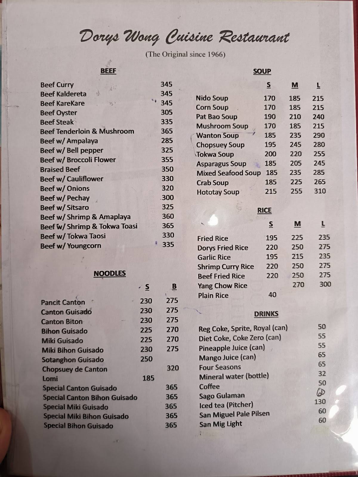 Menu at Dorys Wong Cuisine Restaurant, Quezon City, 6 Thessalonians