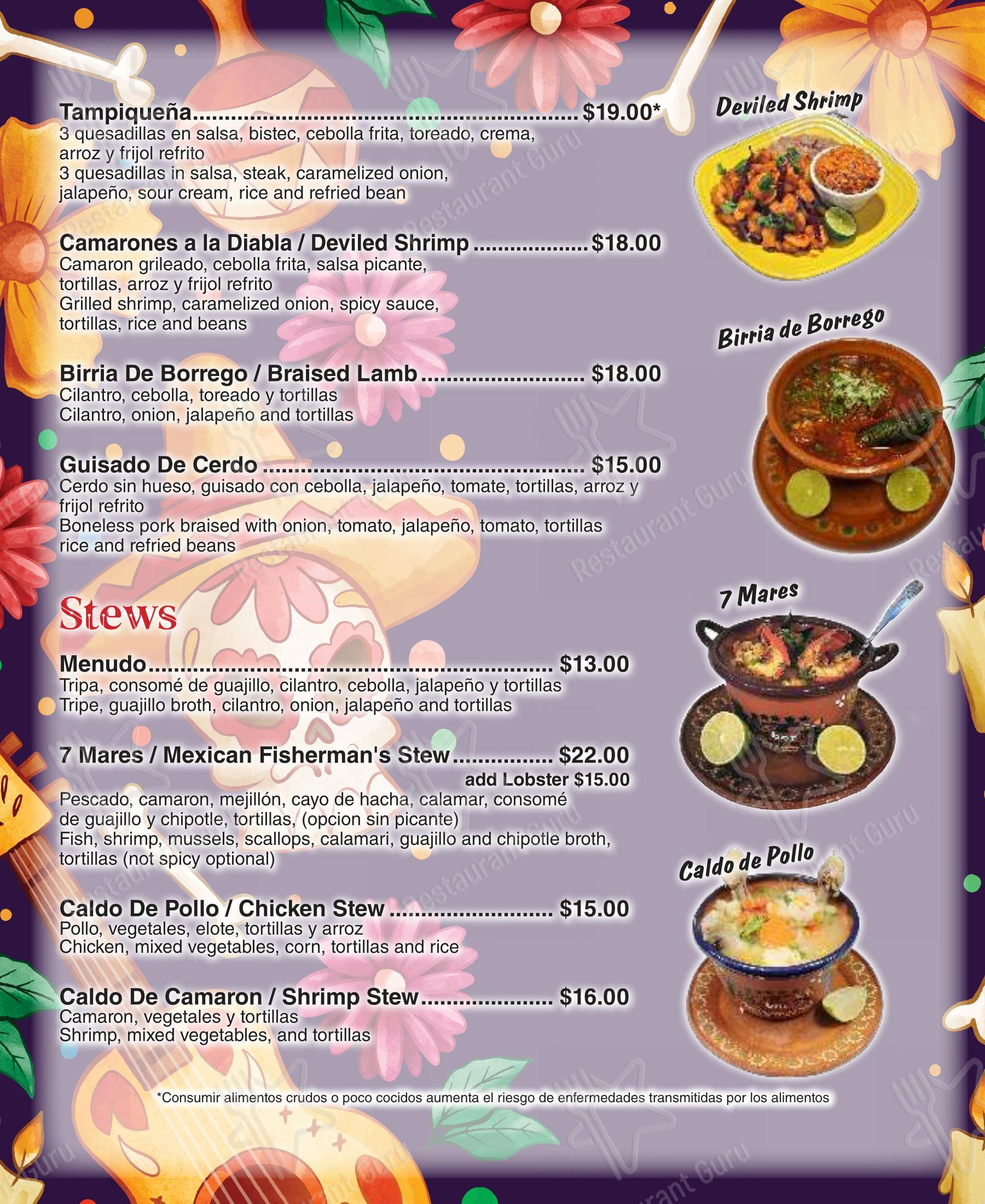 Menu at Dos Sabores Restaurant, Three Oaks