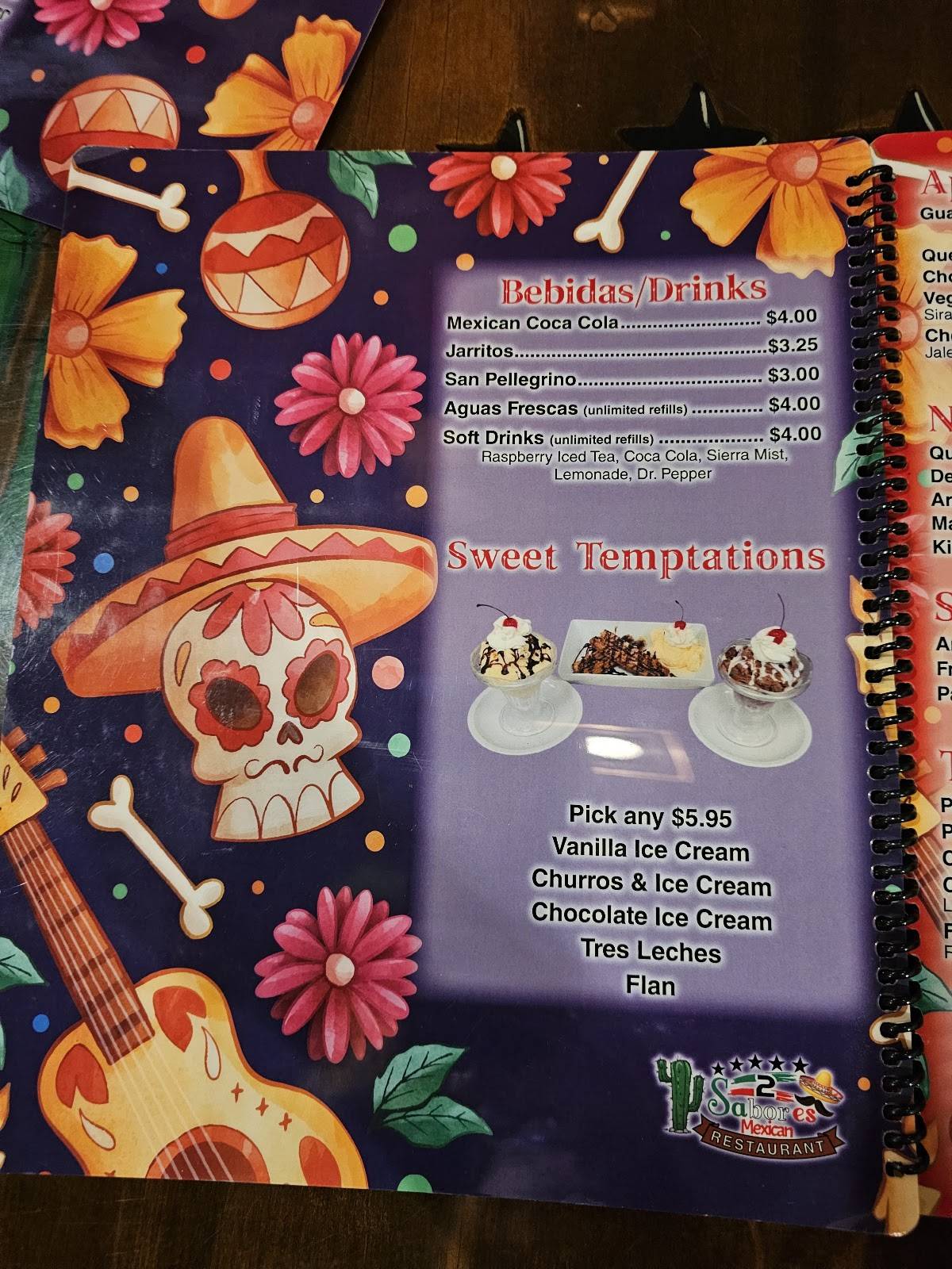 Menu at Dos Sabores Restaurant, Three Oaks