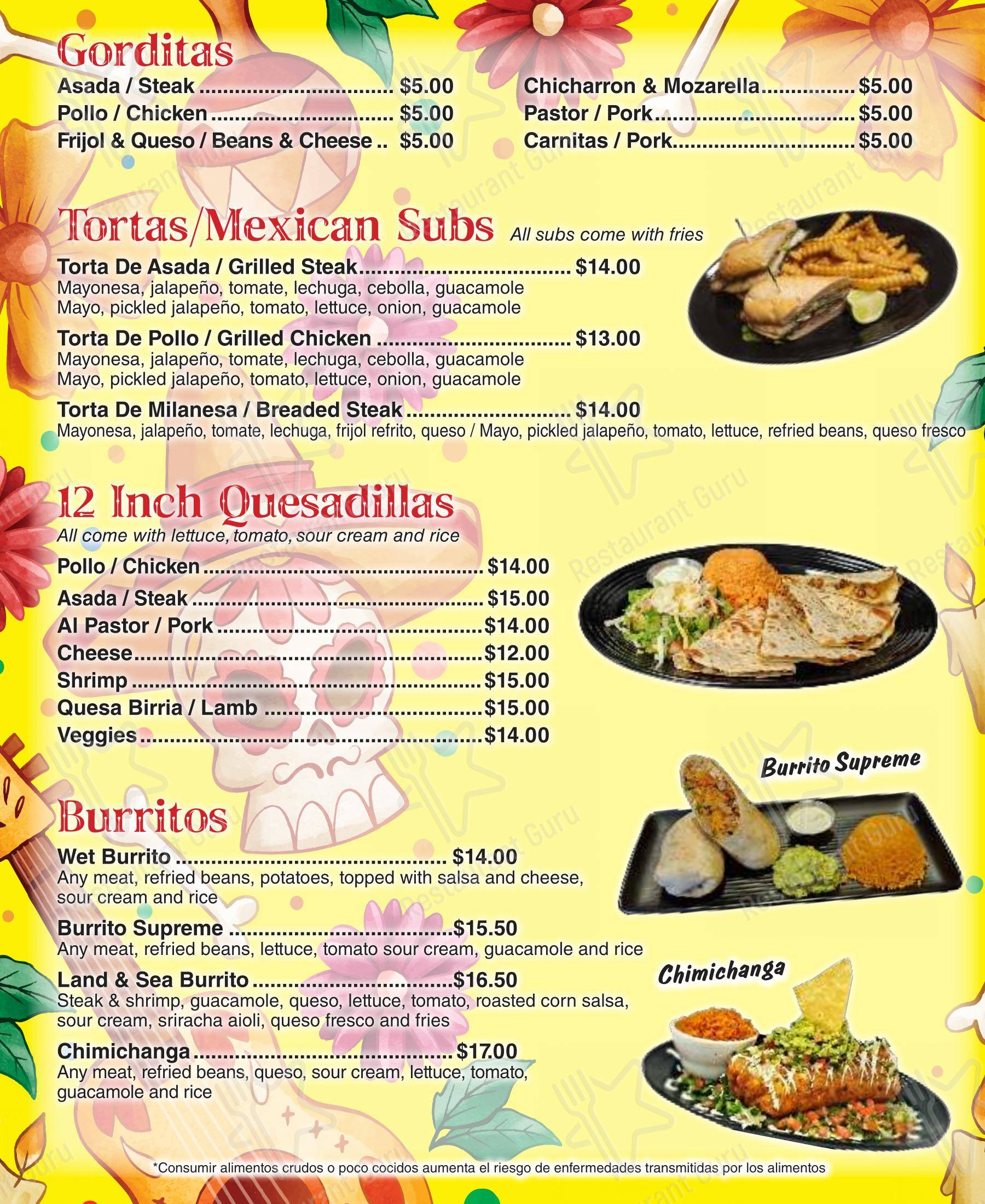 Menu at Dos Sabores Restaurant, Three Oaks