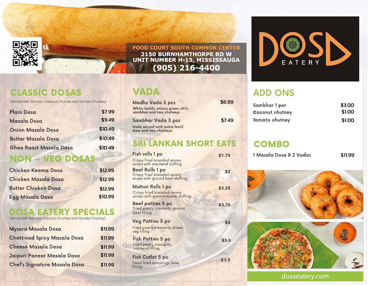Menu at Dosa Eatery Express (South Common Center) restaurant, Mississauga