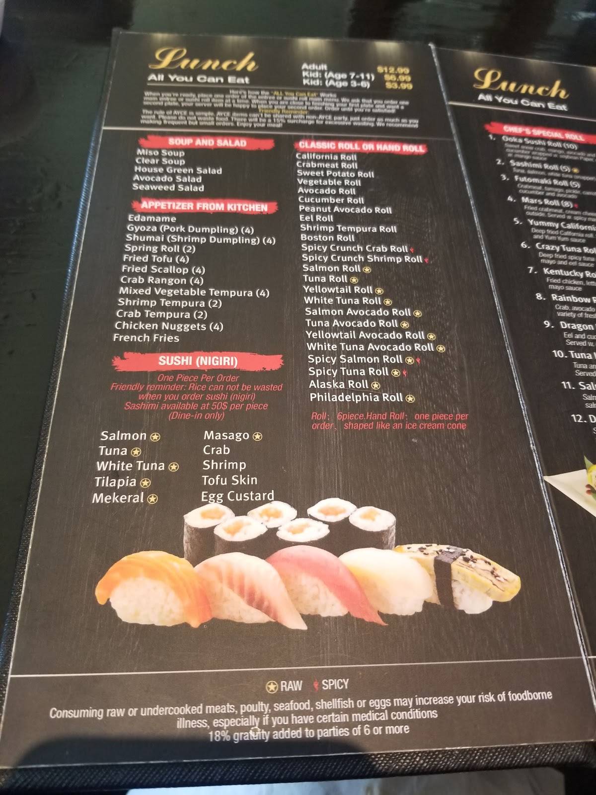 Carta del restaurante Ooka Sushi, Dothan