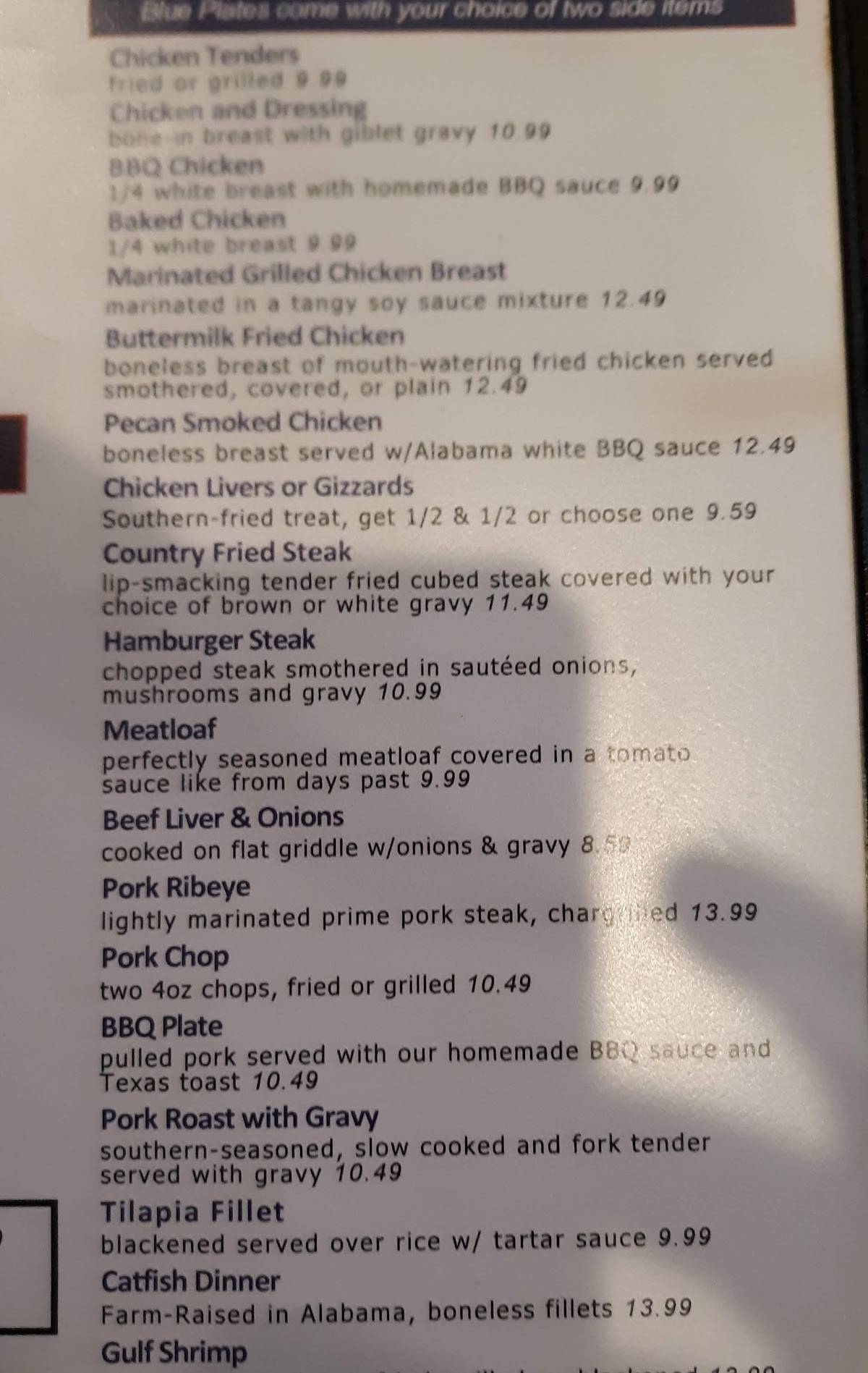 Menu at The Blue Plate restaurant, Dothan, W Main St Ste 300