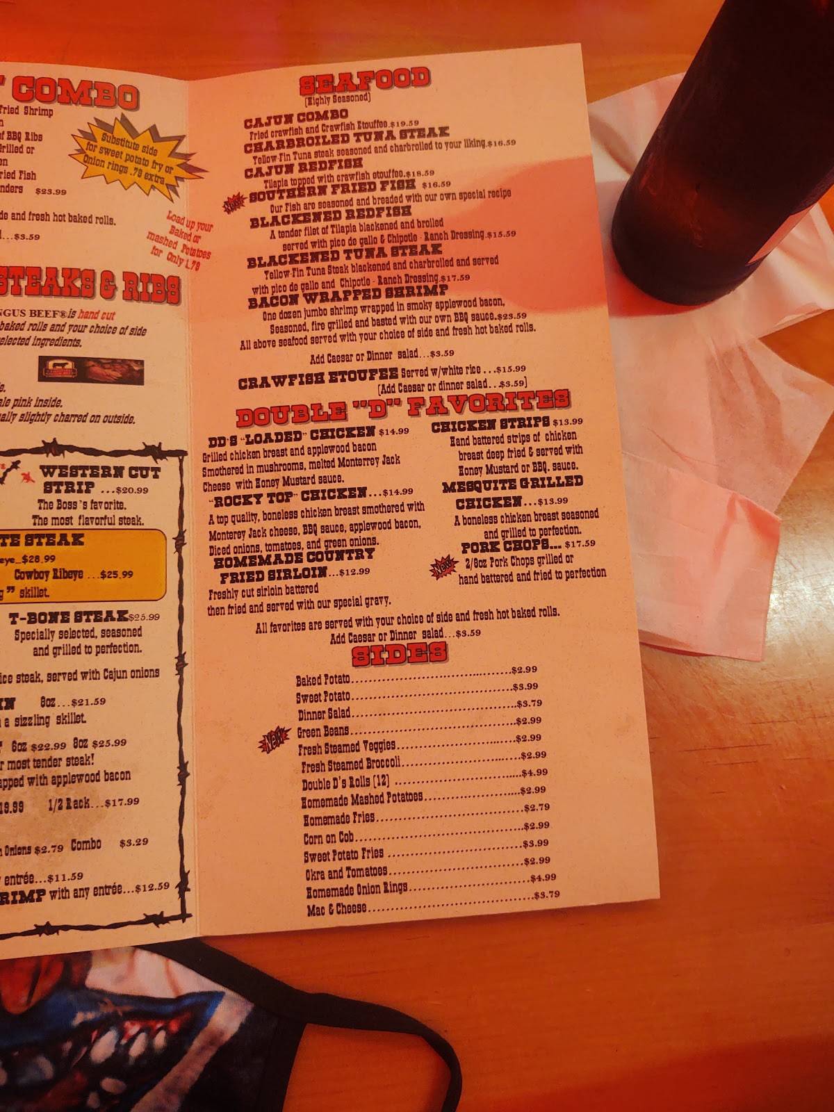 Menu at Double D Steak House steakhouse, DeRidder