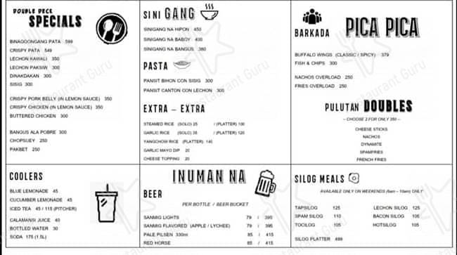 Menu at Double Deck Overlooking Restobar, Philippines
