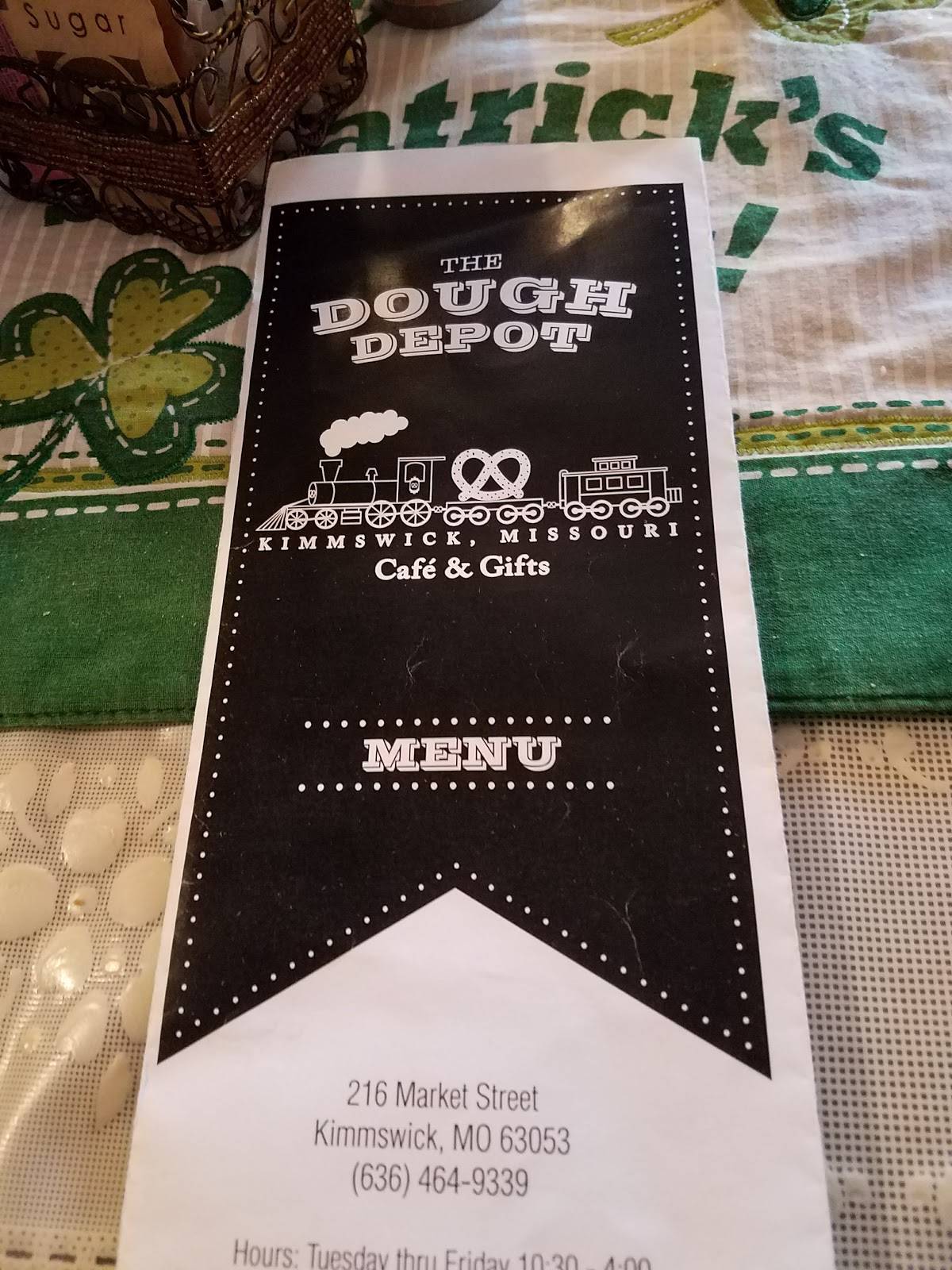 Menu at Dough Depot cafe, Kimmswick