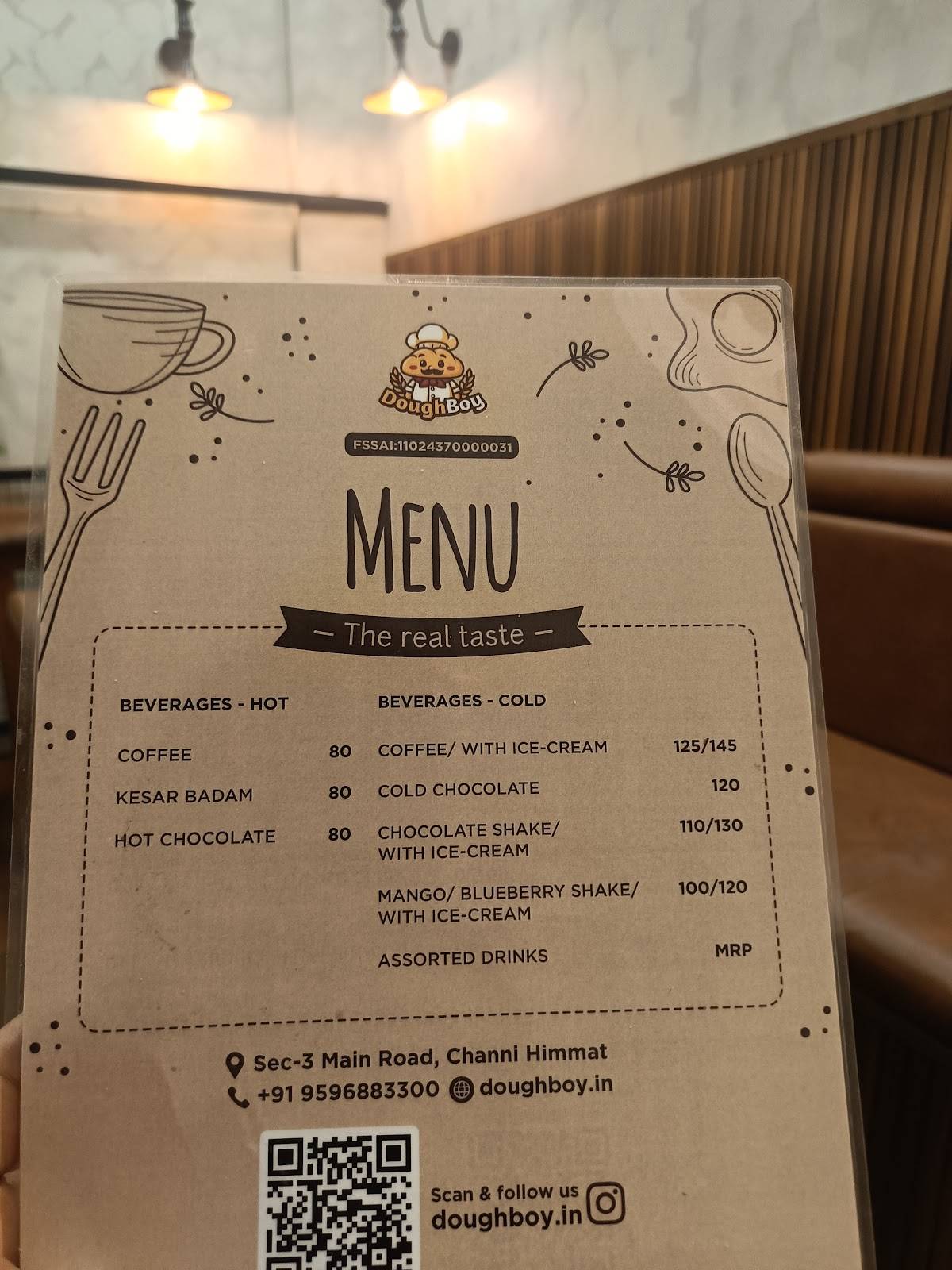 Menu at Doughboy, Jammu