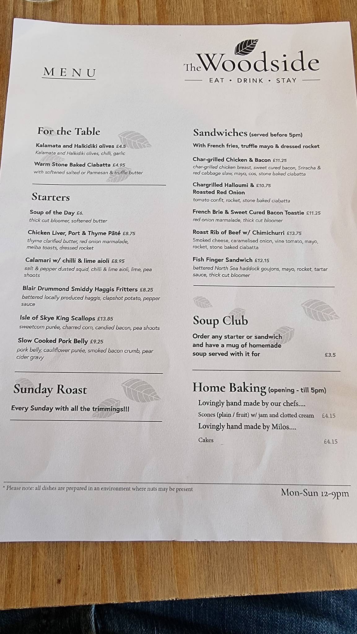 Menu at The Woodside - eat / drink / stay pub & bar, Doune