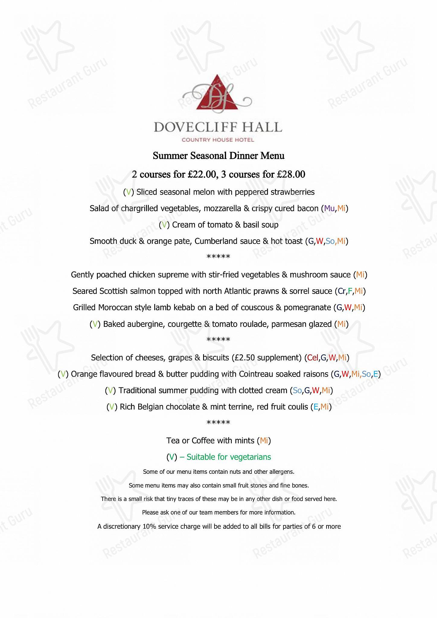 Menu at Dovecliff Hall Terrace restaurant, Burton upon Trent