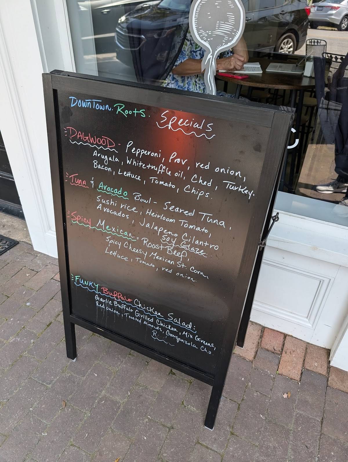 Menu at Downtown Roots restaurant, Edenton