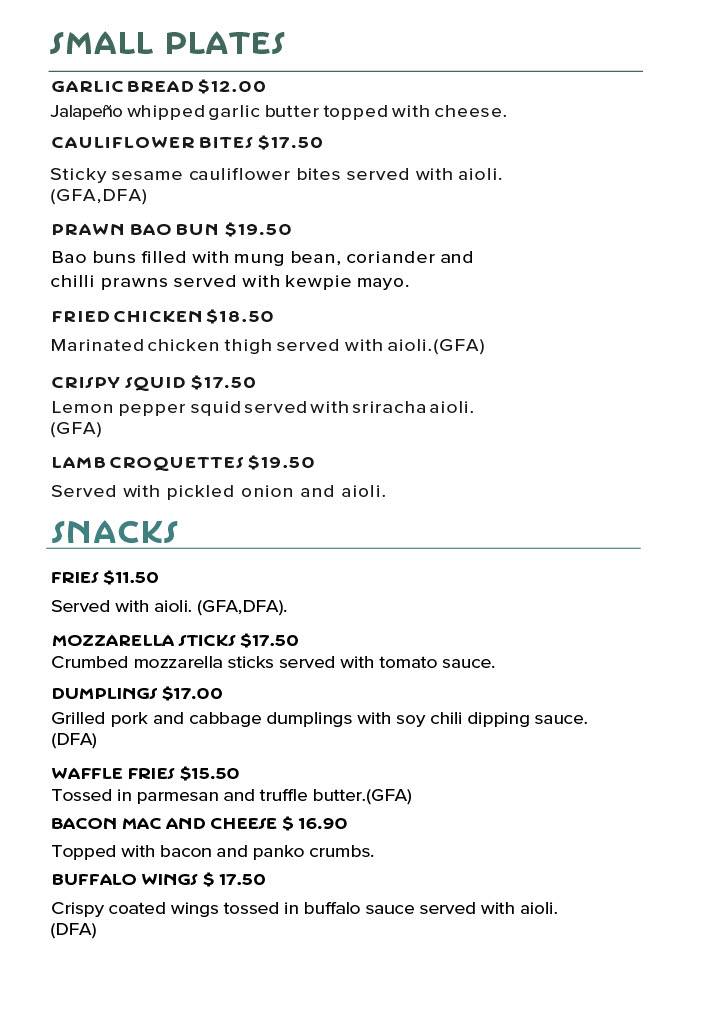 Menu at Drafters Bar & Restaurant, Rolleston