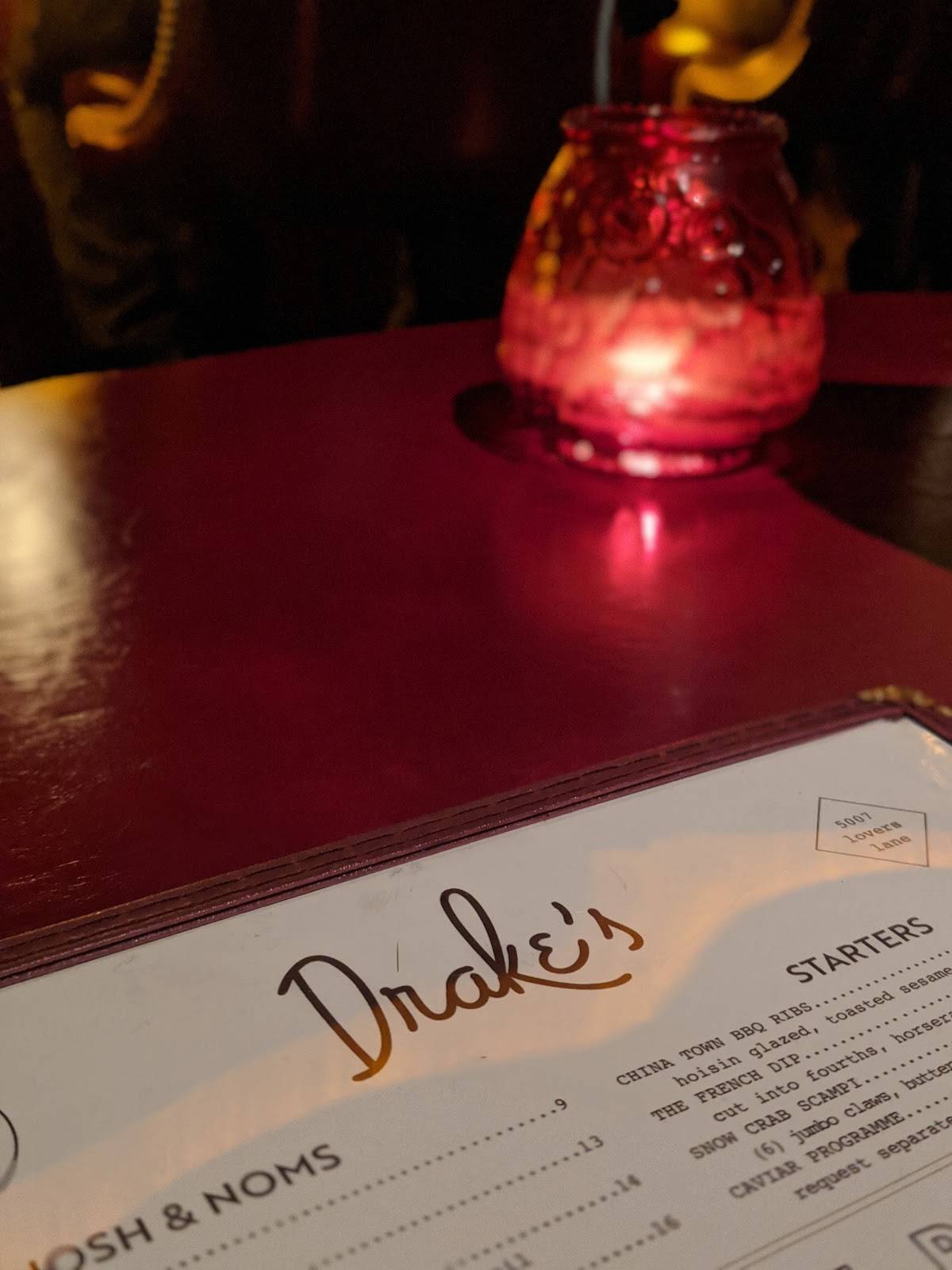 Menu at Drake's Hollywood restaurant, Dallas