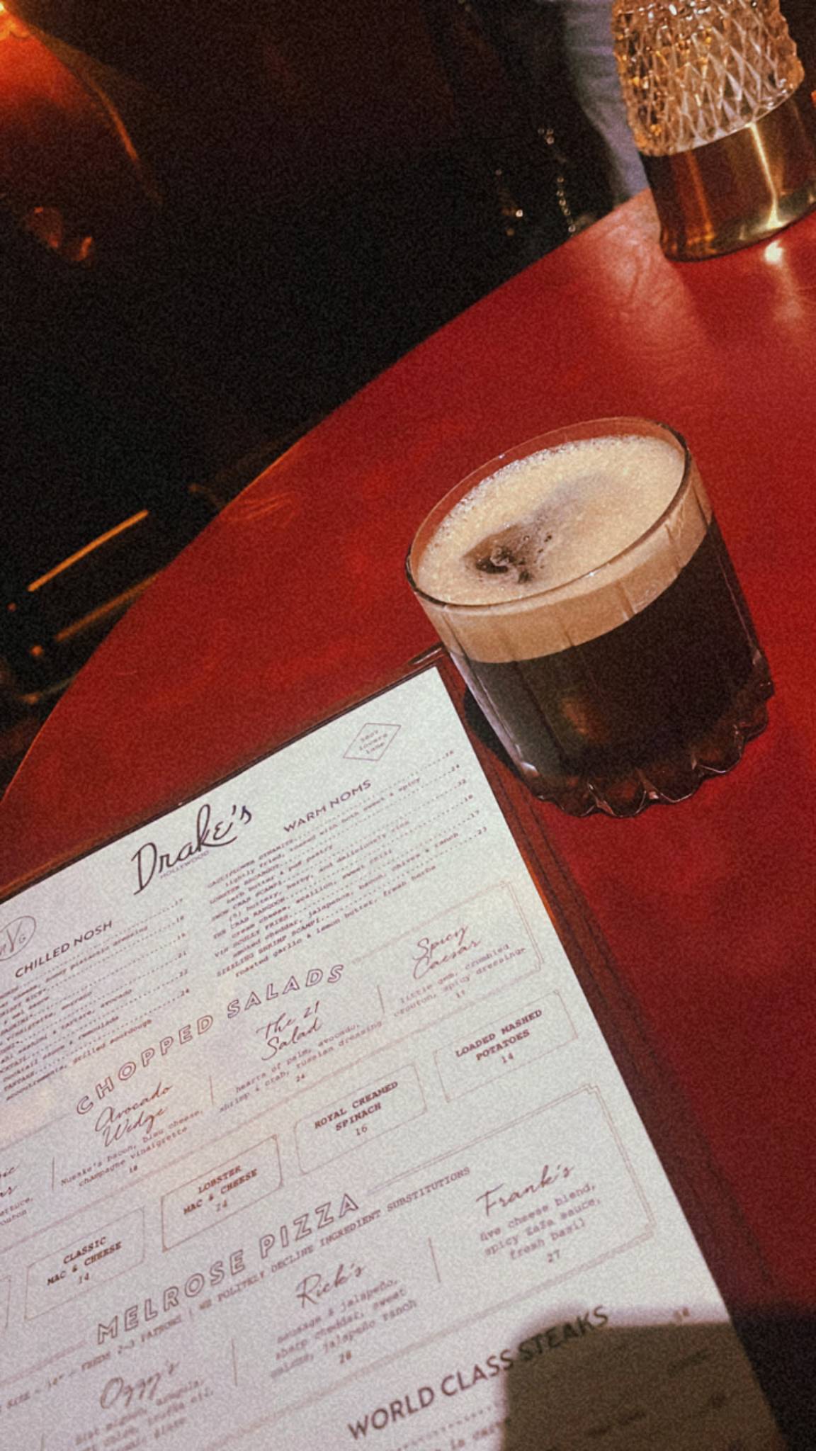 Menu at Drake's Hollywood restaurant, Dallas