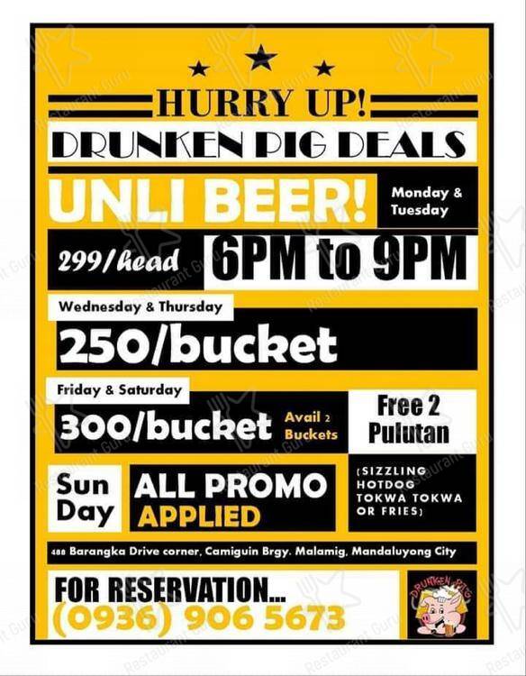 Menu at Drunken Pig pub & bar, Mandaluyong
